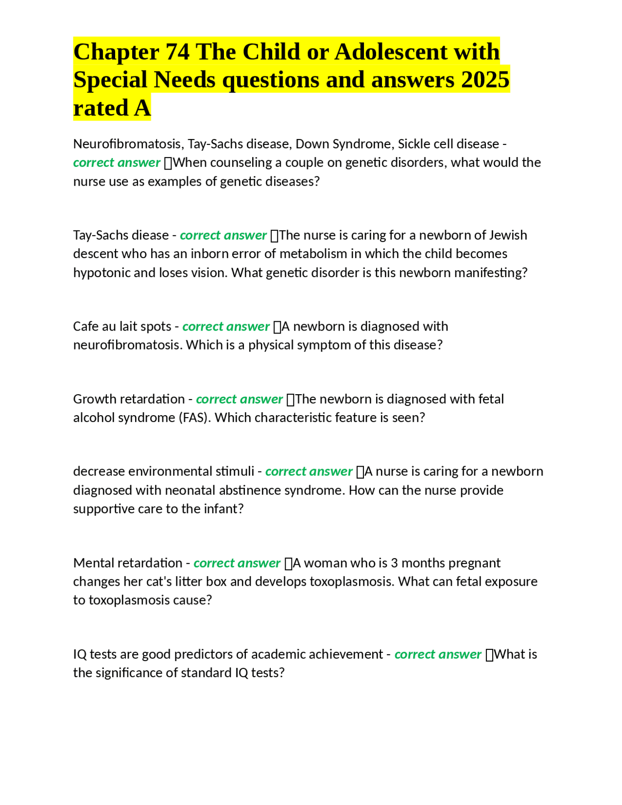 Chapter 74: The Child or Adolescent with Special Needs - Questions and ...