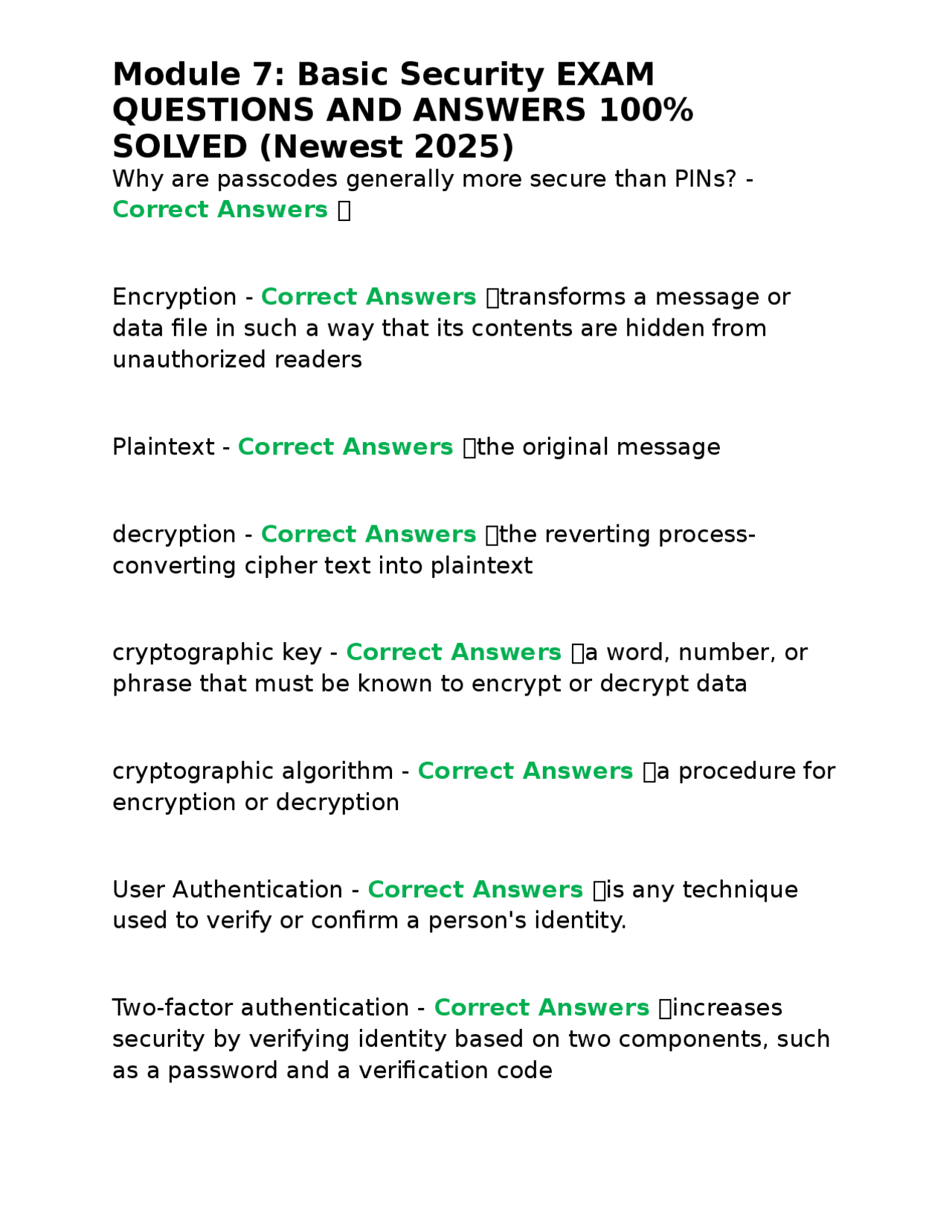 Module 7: Basic Security EXAM QUESTIONS AND ANSWERS 100% SOLVED (Newest ...