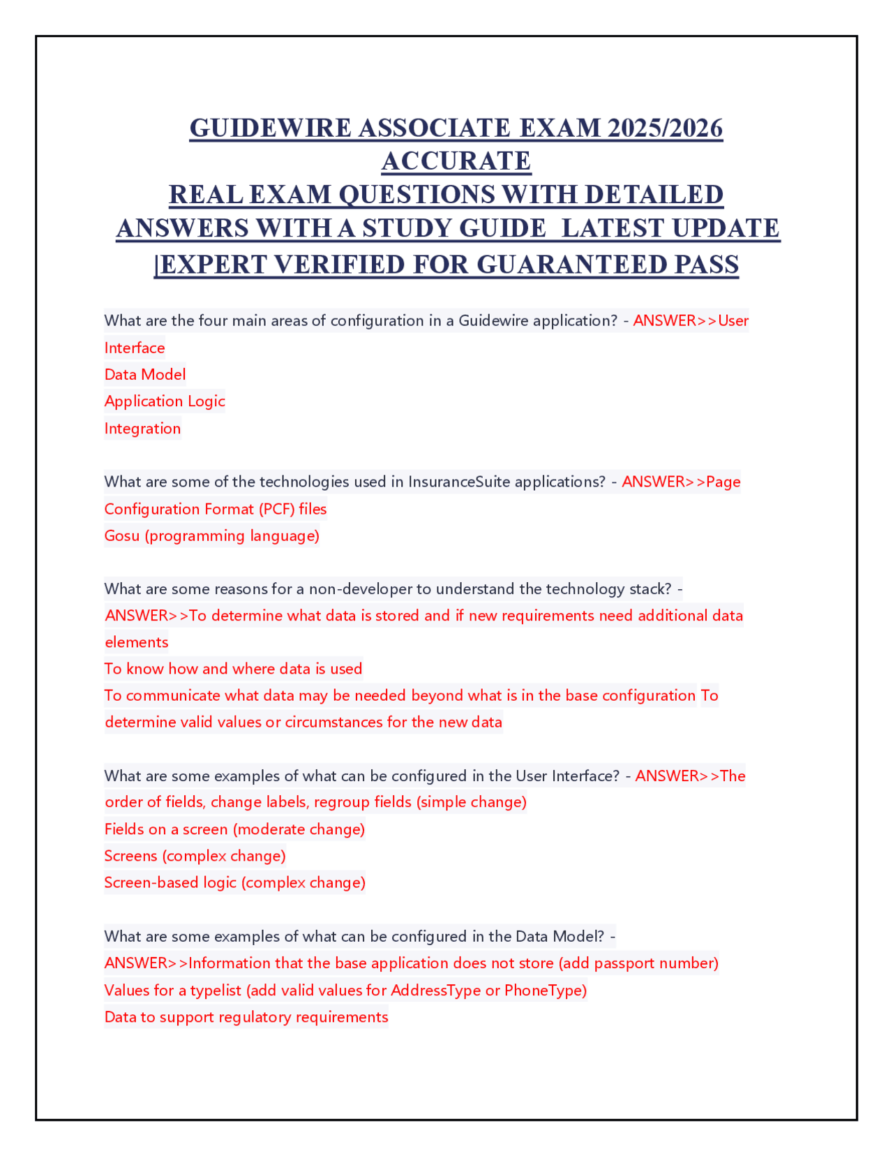 Guidewire Associate Exam 2025 2026 Accurate Real Exam Questions With