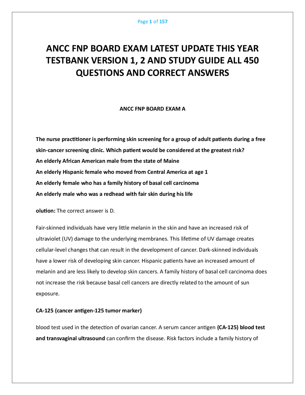 ANCC FNP Board Exam Study Guide: Questions and Answers | Exams Nursing ...