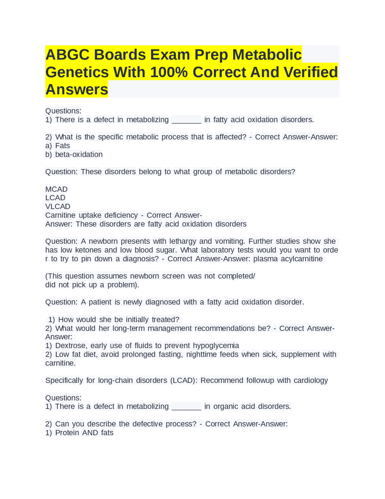ABGC Boards Exam Prep: Metabolic Genetics with 100% Correct and ...