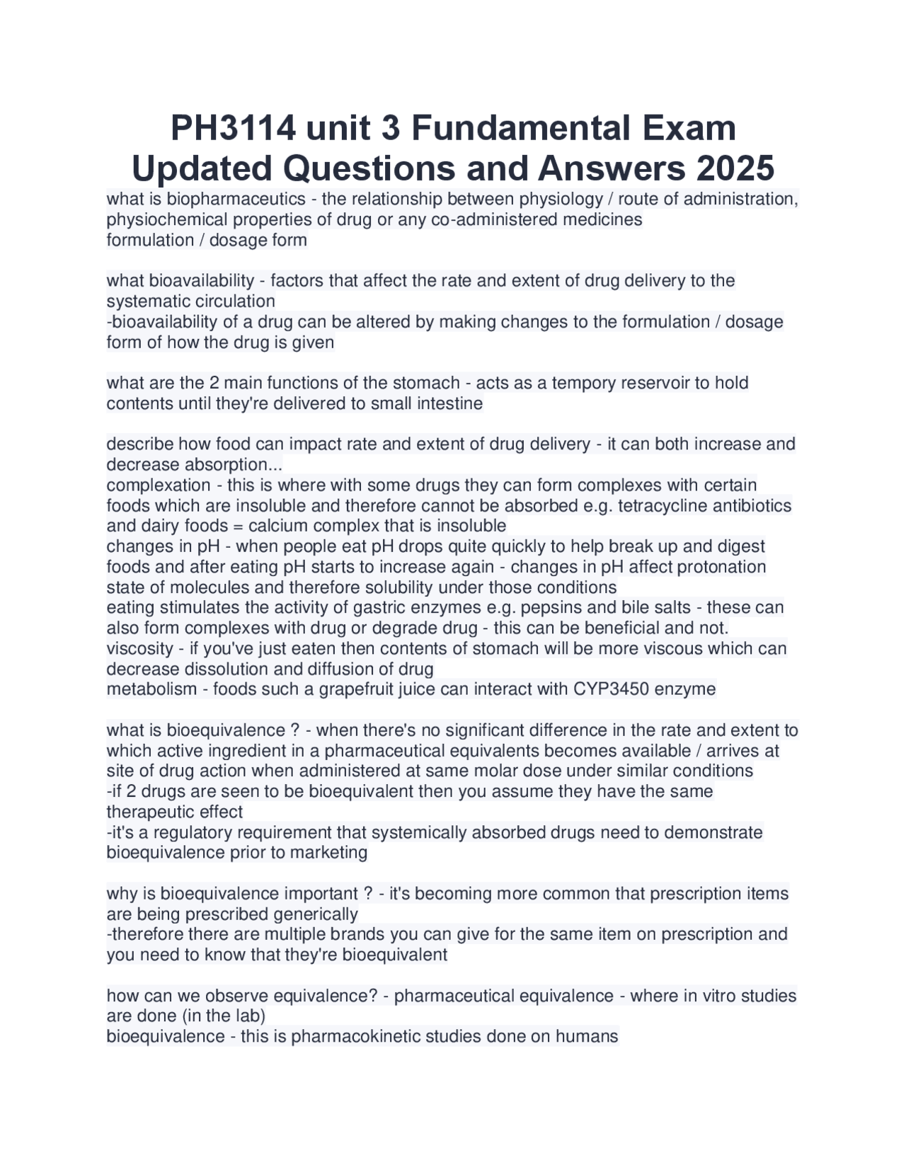 PH3114 Unit 3 Fundamental Exam: Biopharmaceutics and Contact Lenses ...