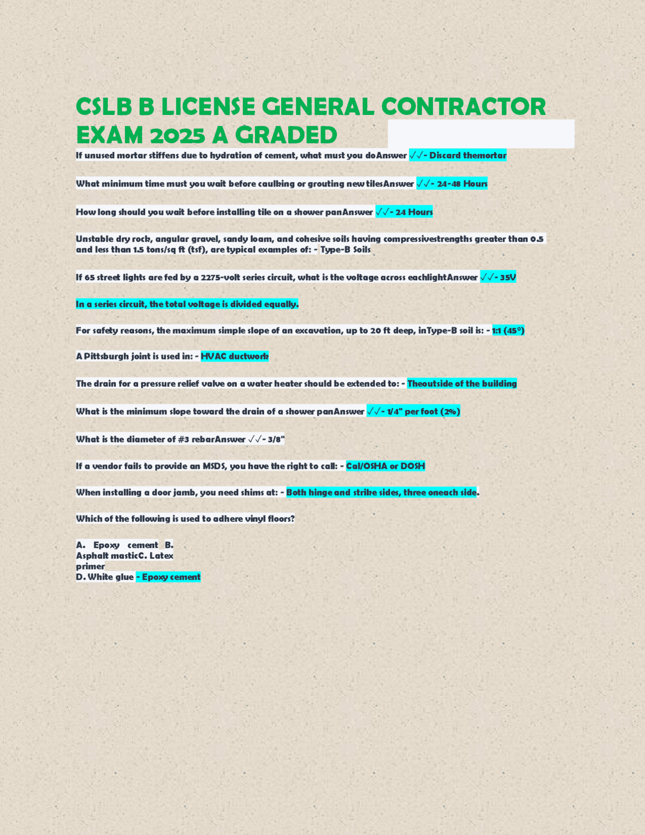 CSLB B License General Contractor Exam 2025: Practice Questions and ...