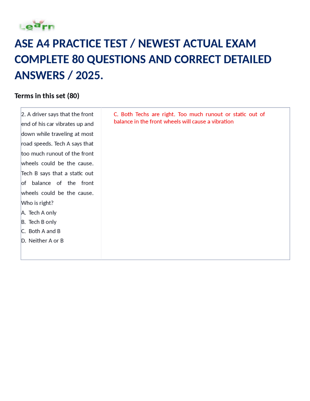 ASE A4 Practice Test: Automotive Mechanics | Exams Mechanics | Docsity