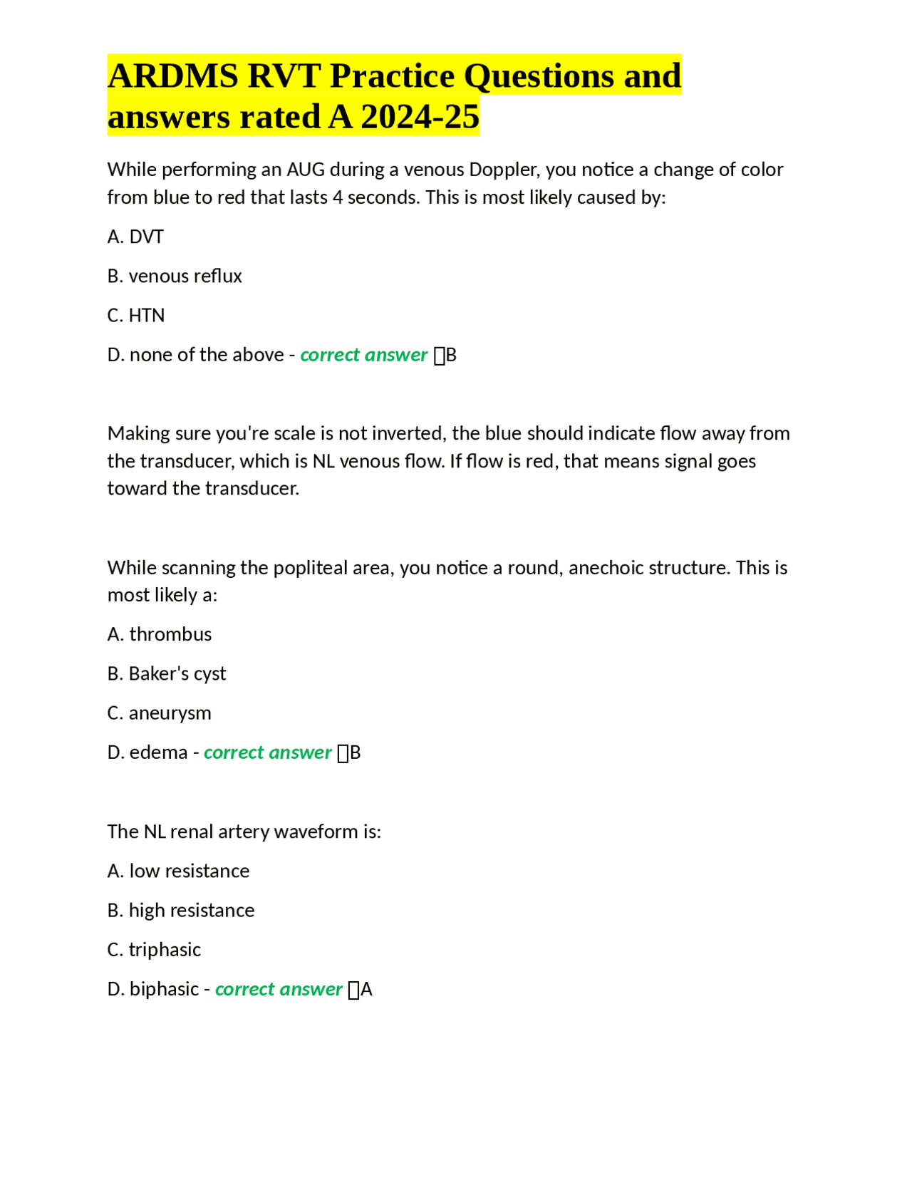 ARDMS RVT Practice Questions and Answers: A Comprehensive Guide for ...