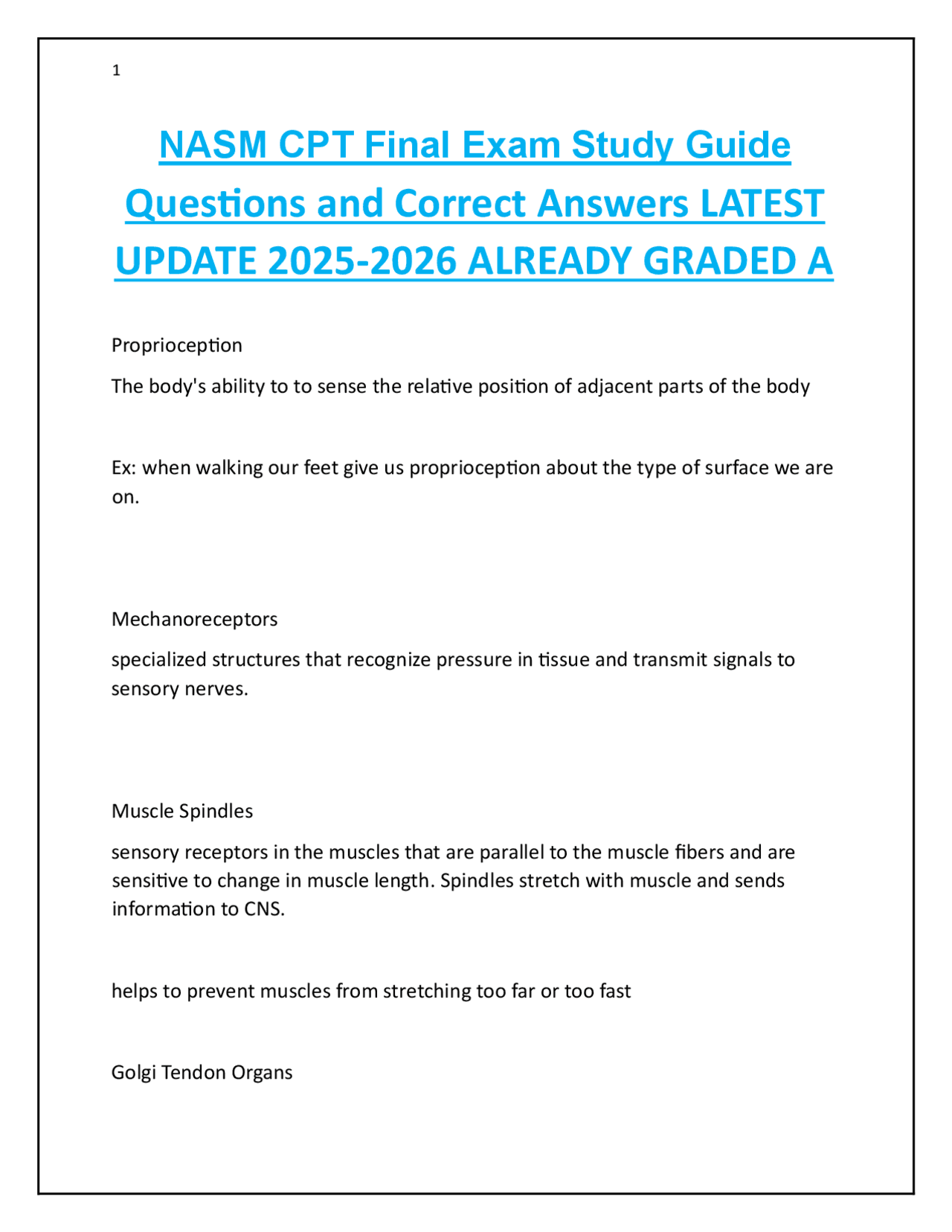 NASM CPT Final Exam Study Guide Questions and Correct Answers LATEST ...