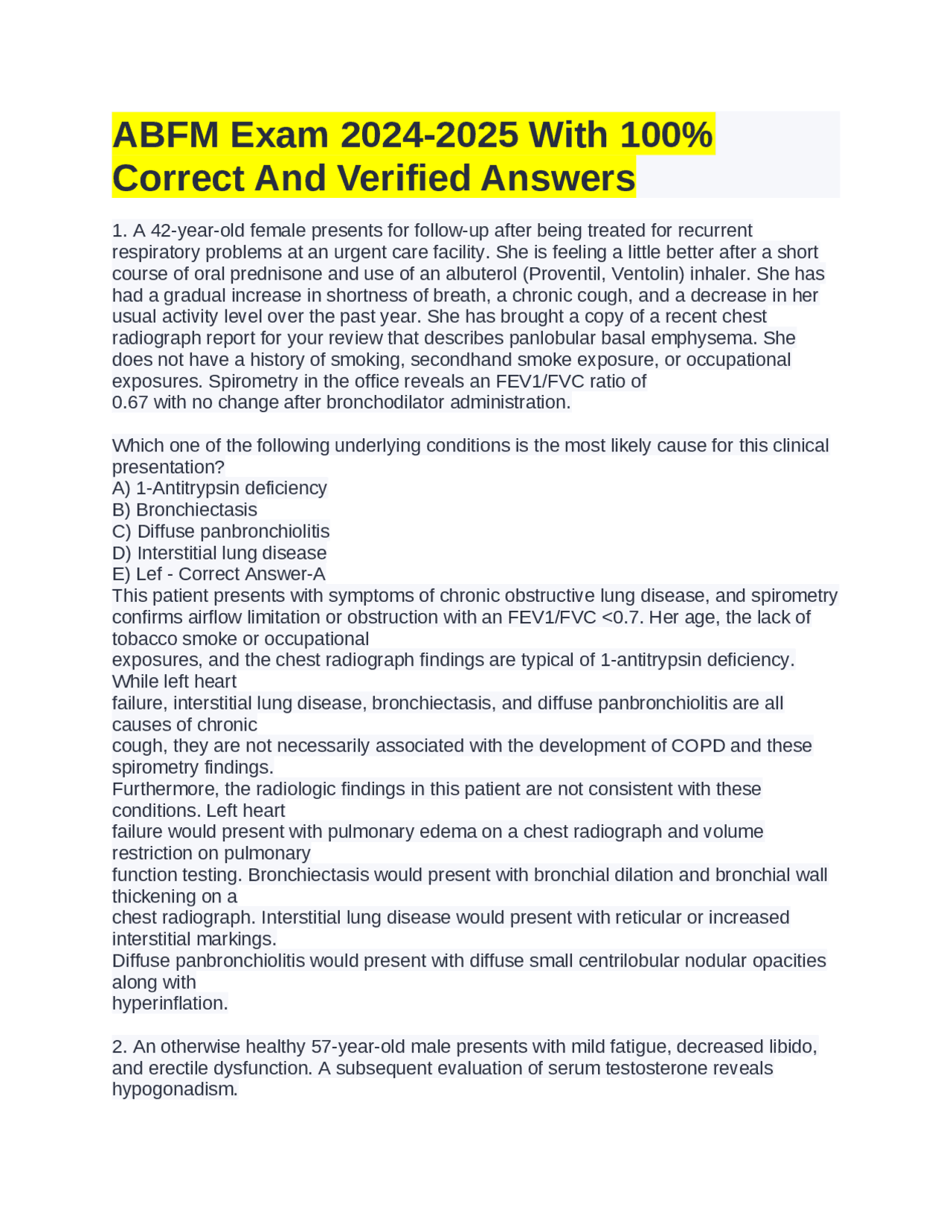 ABFM Exam 2024-2025 With 100% Correct And Verified Answers | Exams ...