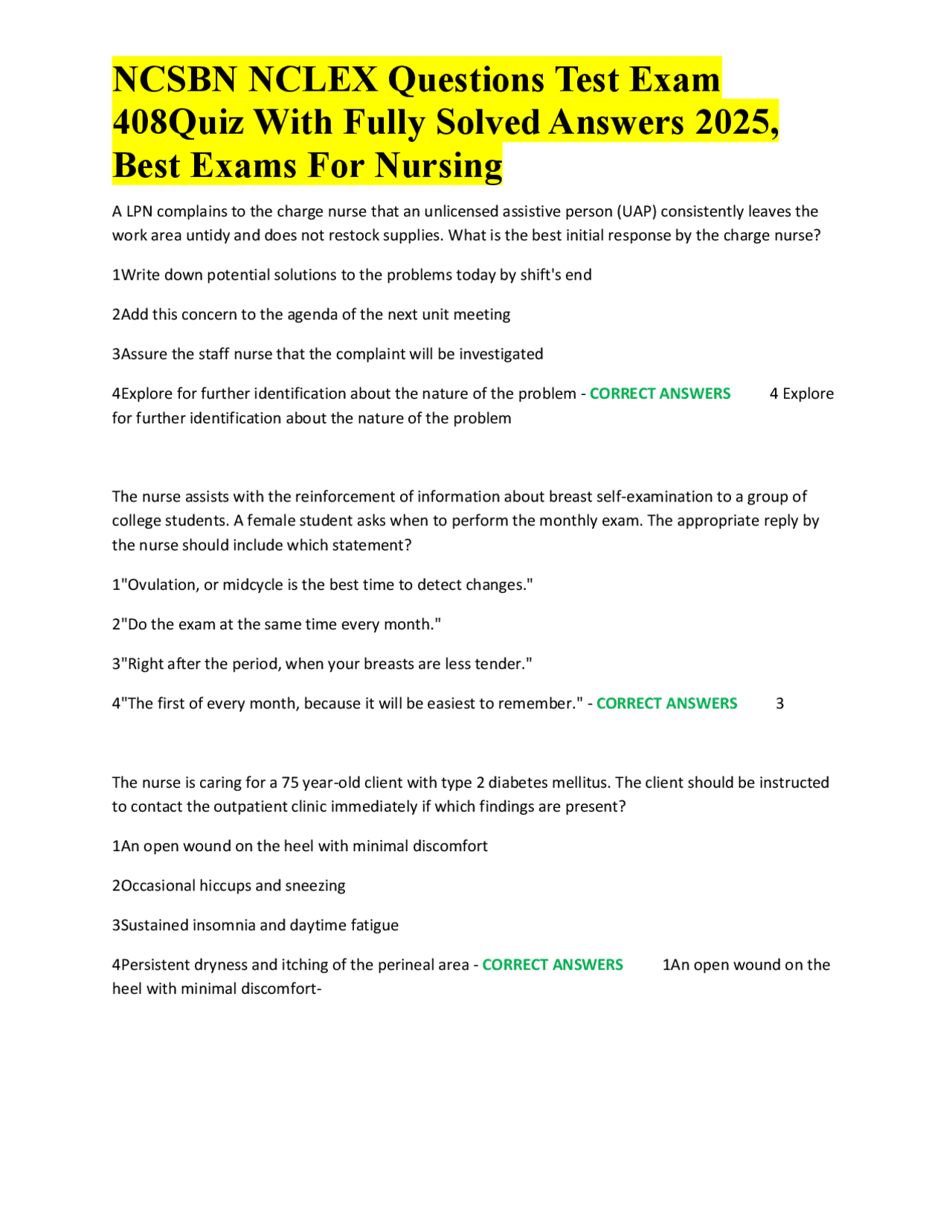 NCSBN NCLEX Questions Test Exam 408Quiz With Fully Solved Answers 2025 ...