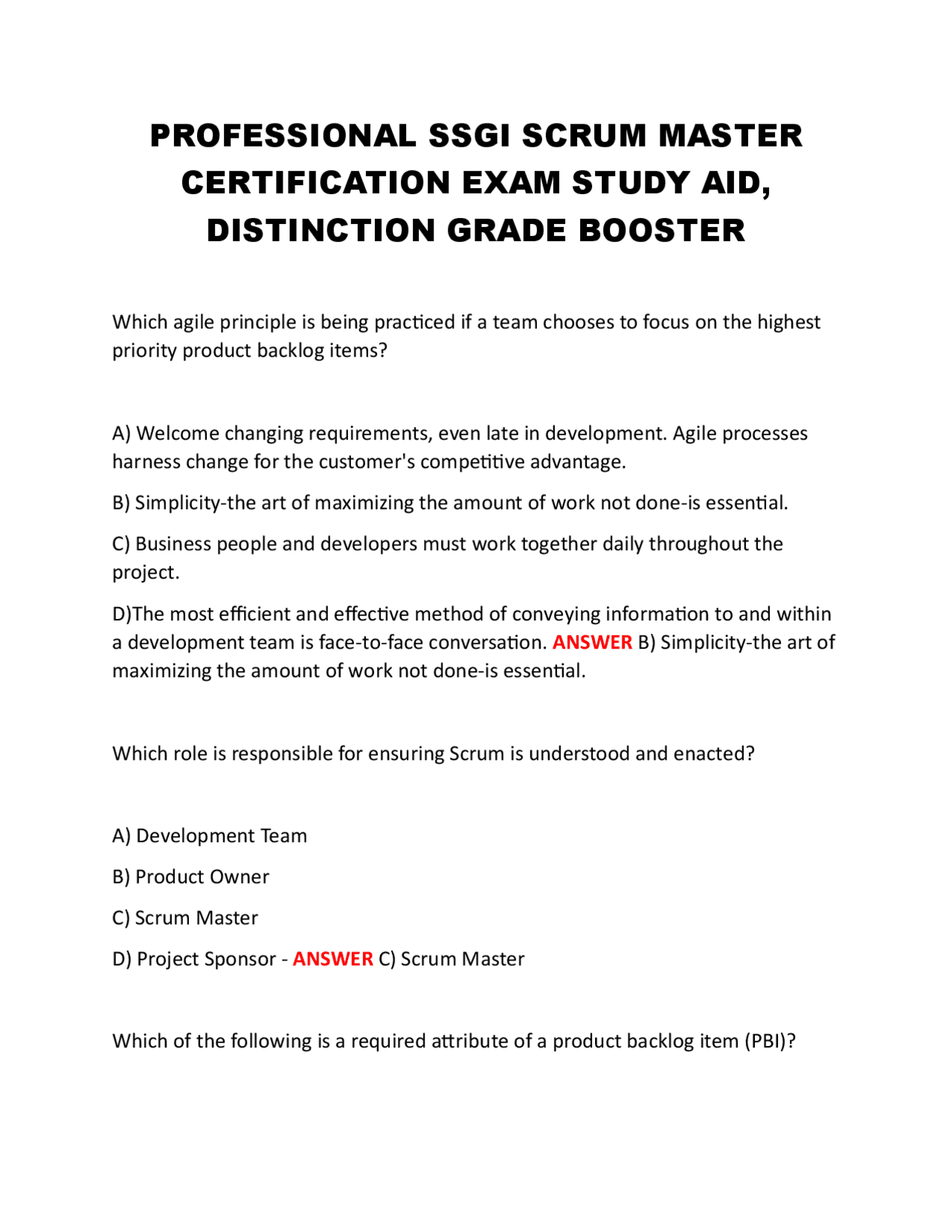 Scrum Master Certification Exam Study Aid: Multiple Choice Questions ...