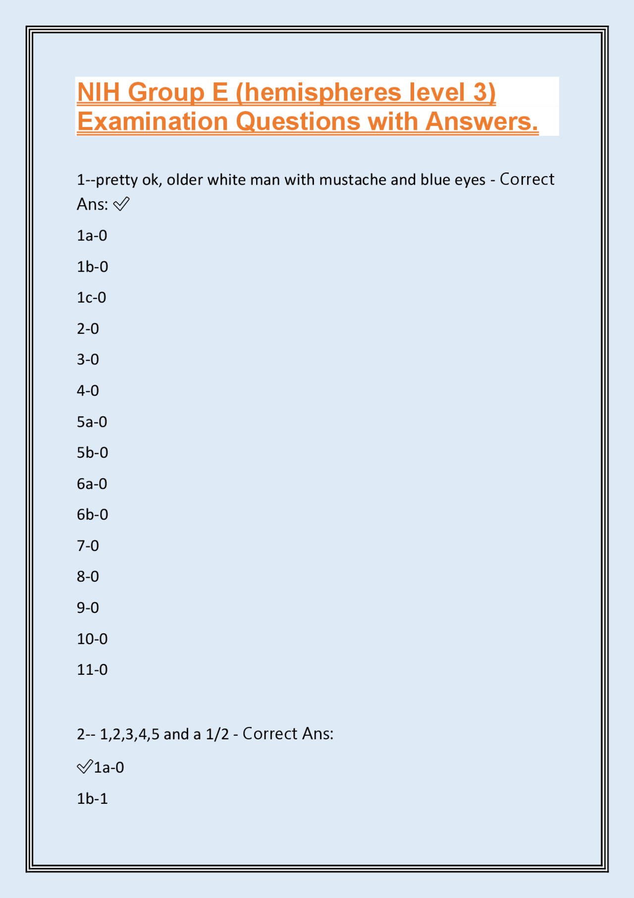 NIH Group E (Hemispheres Level 3) Examination Questions with Answers ...