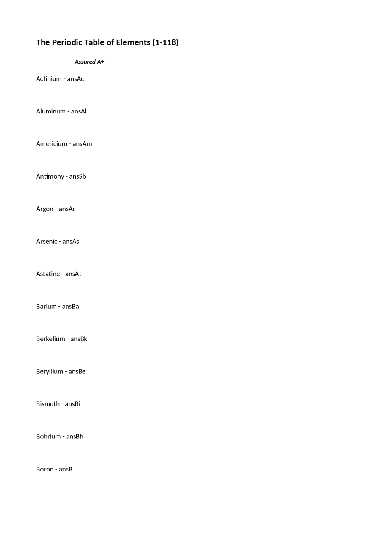 The Periodic Table of Elements (1-118) | Exercises Chemistry | Docsity