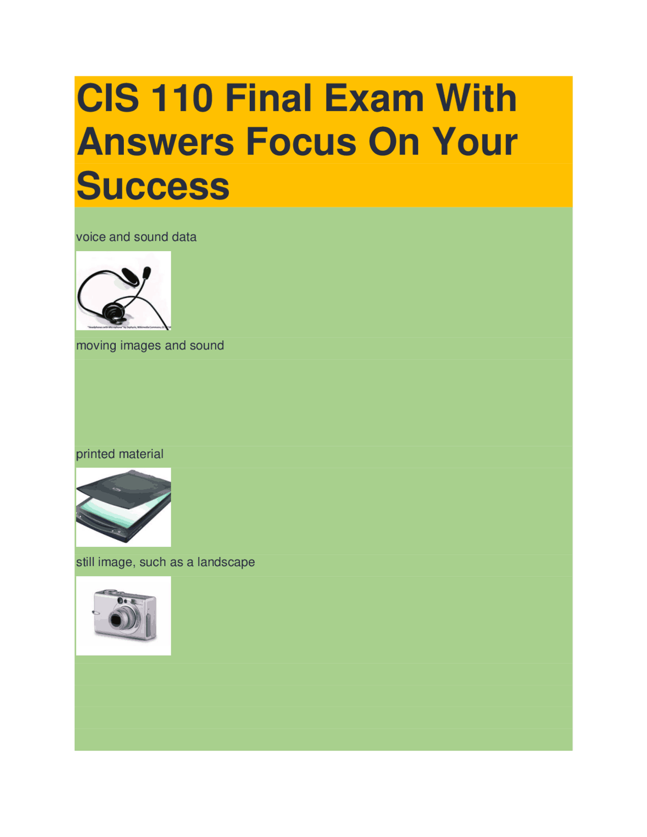 CIS 110 Final Exam Review: Key Concepts and Practice Questions | Exams Computer Science | Docsity