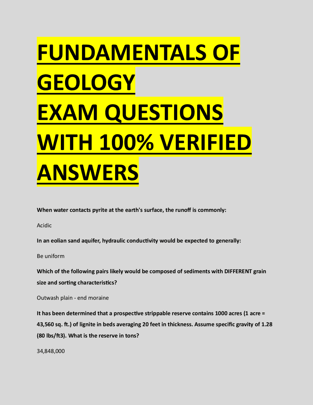 FUNDAMENTALS OF GEOLOGY EXAM QUESTIONS WITH 100% VERIFIED ANSWERS ...