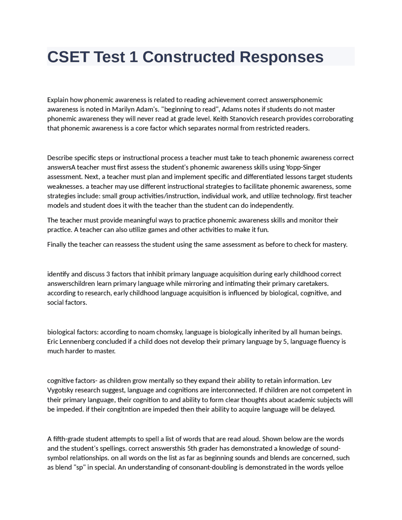 CSET Test 1 Constructed Responses: Reading, Language Arts, and History ...