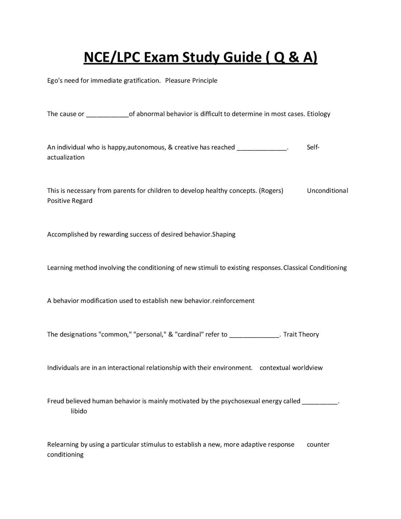 NCE/LPC Exam Study Guide: Key Concepts and Definitions | Exams Study of ...
