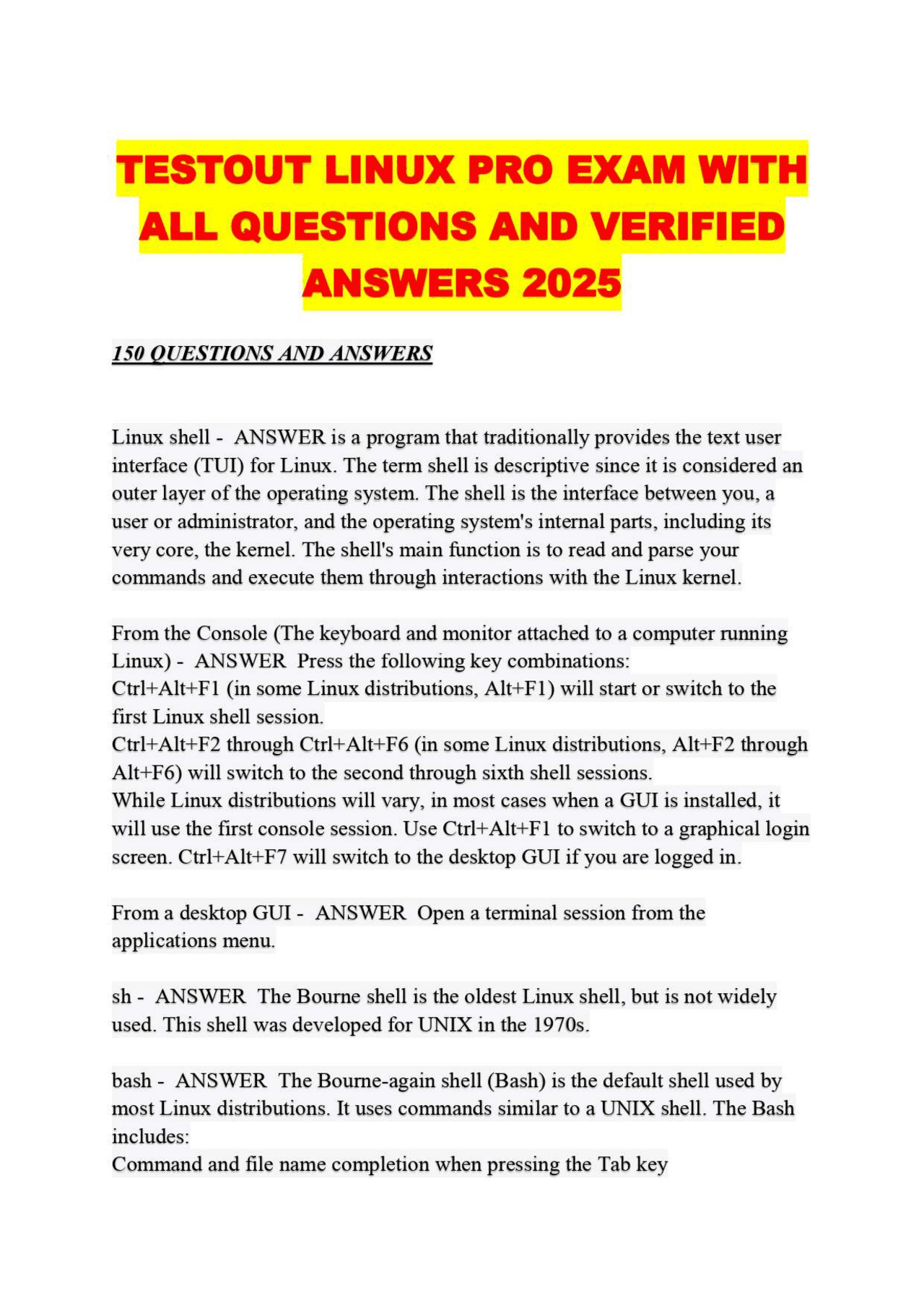 TESTOUT LINUX PRO EXAM WITH ALL QUESTIONS AND VERIFIED ANSWERS 2025 ...