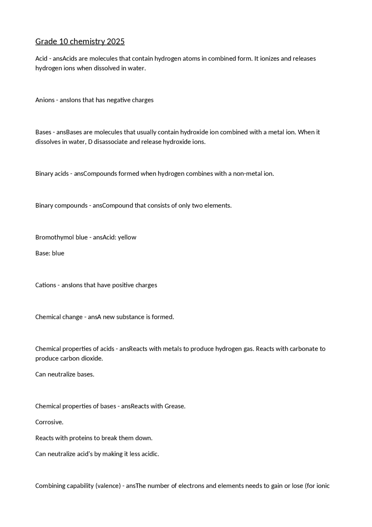 Grade 10 Chemistry Definitions and Explanations | Exercises Chemistry ...