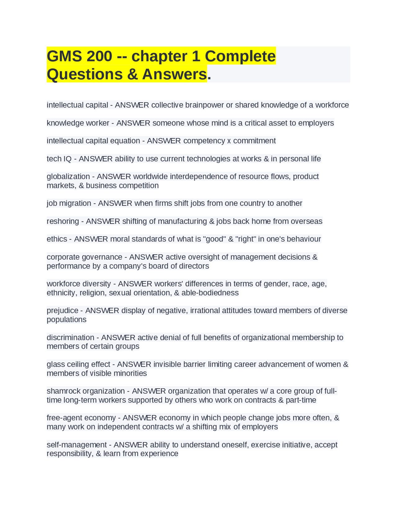 GMS 200 - Chapter 1: Introduction to Management - Questions and Answers ...