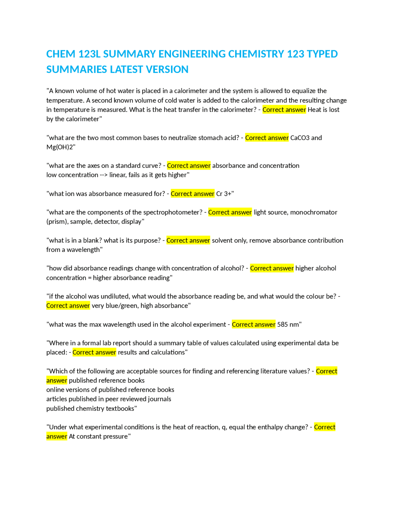CHEM 123L SUMMARY ENGINEERING CHEMISTRY 123 TYPED SUMMARIES LATEST ...