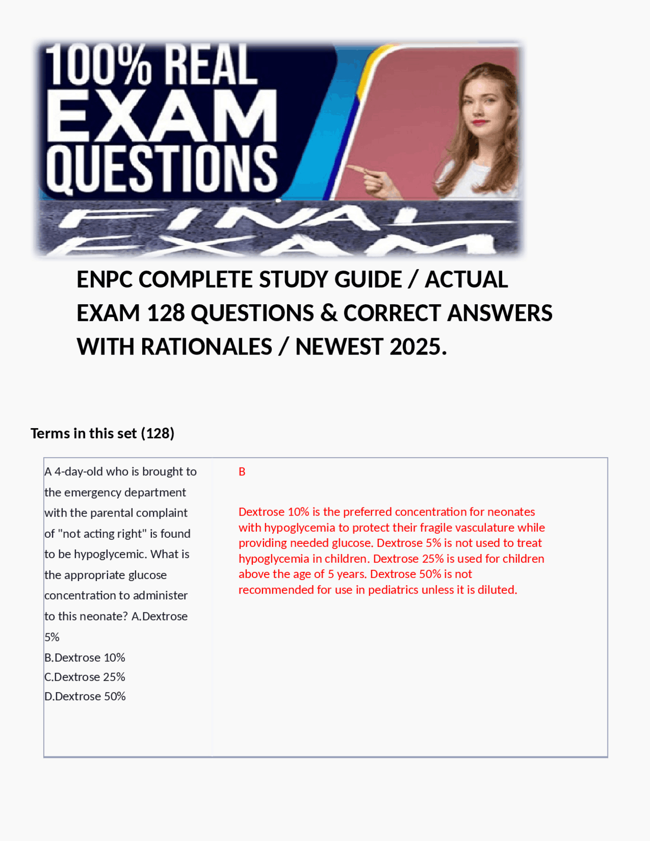 ENPC COMPLETE STUDY GUIDE / ACTUAL EXAM 128 QUESTIONS & CORRECT ANSWERS ...