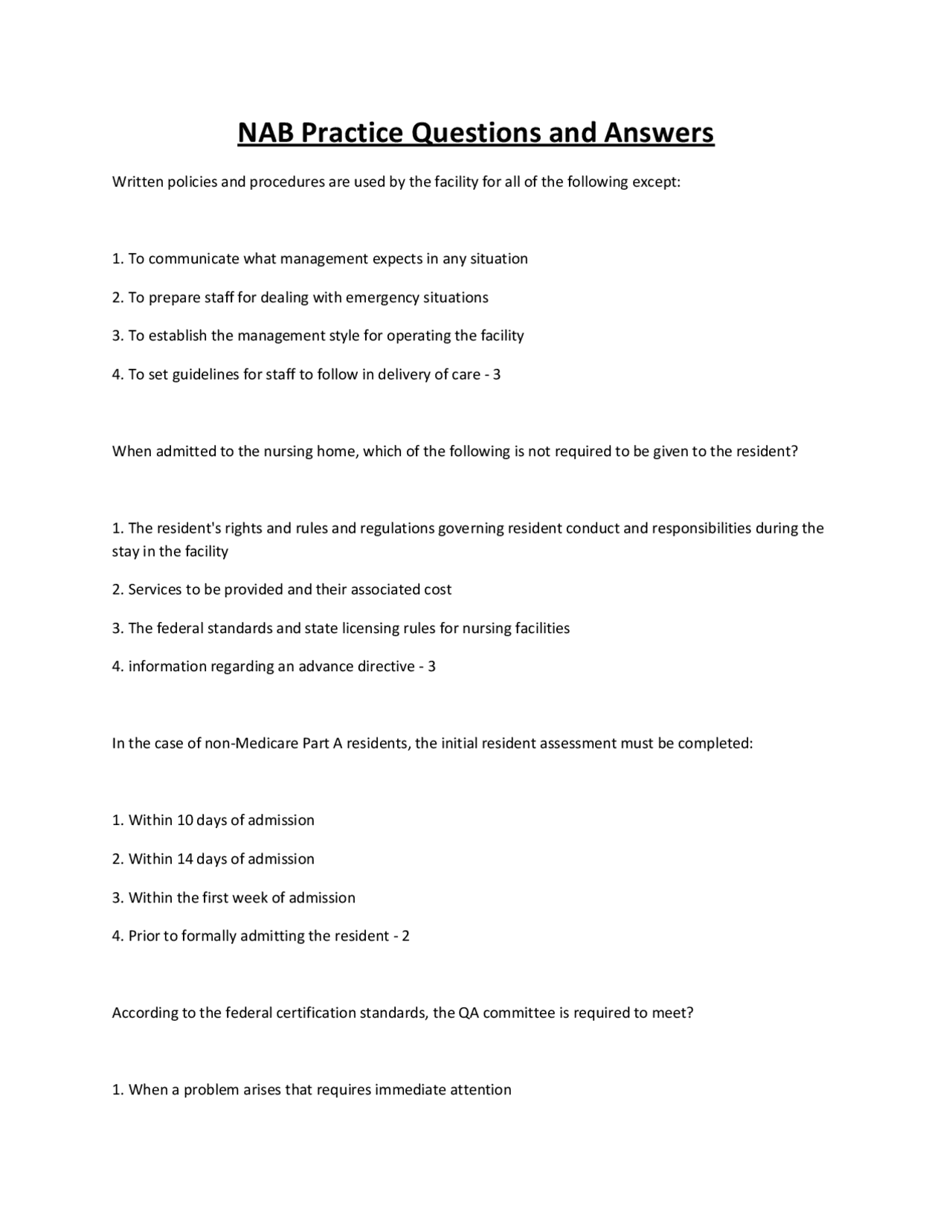 NAB Practice Questions and Answers for Nursing Home Administration ...