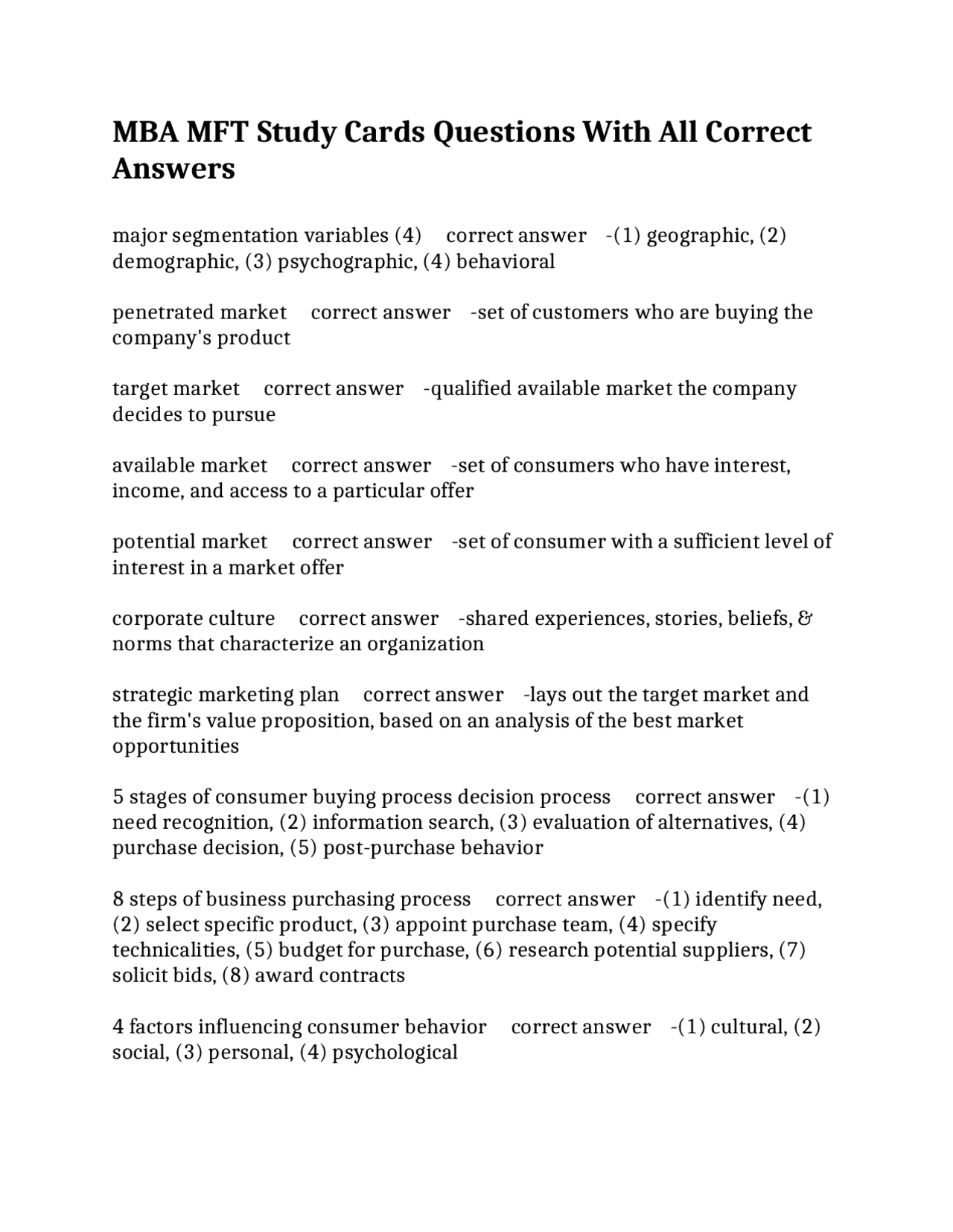 MBA MFT Study Cards: Key Concepts and Definitions | Exams Economics ...