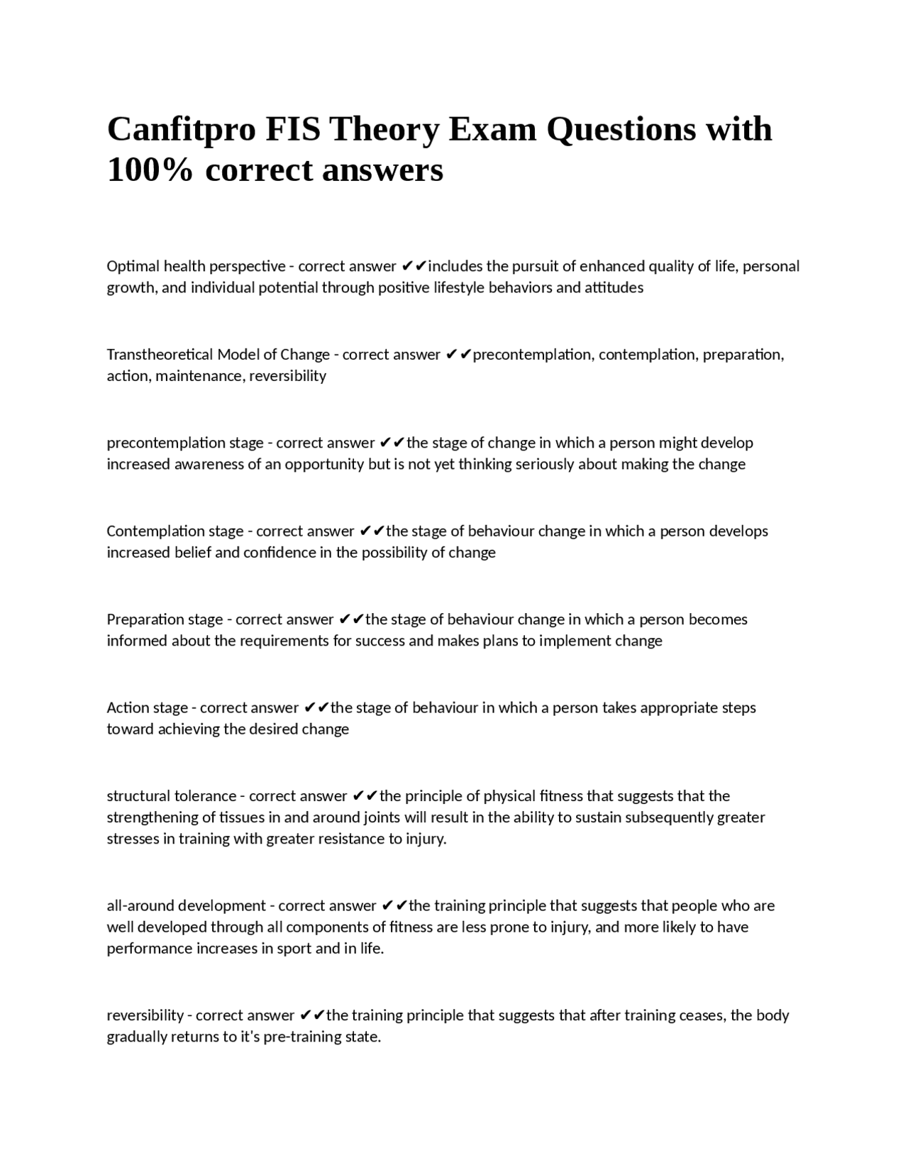Canfitpro FIS Theory Exam Questions with 100% correct answers | Exams ...