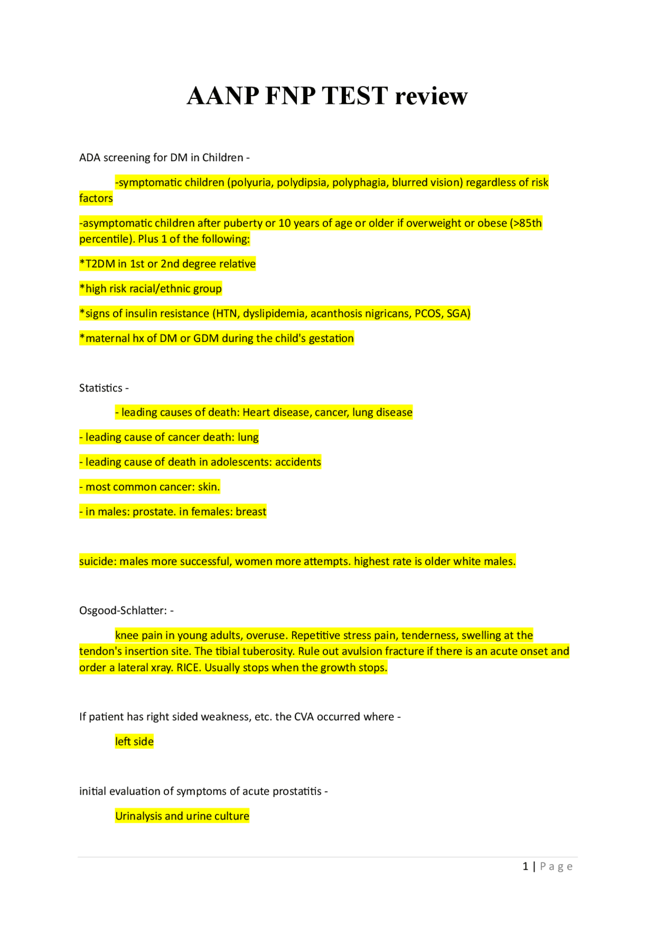 AANP FNP TEST review | Exams Community Health | Docsity