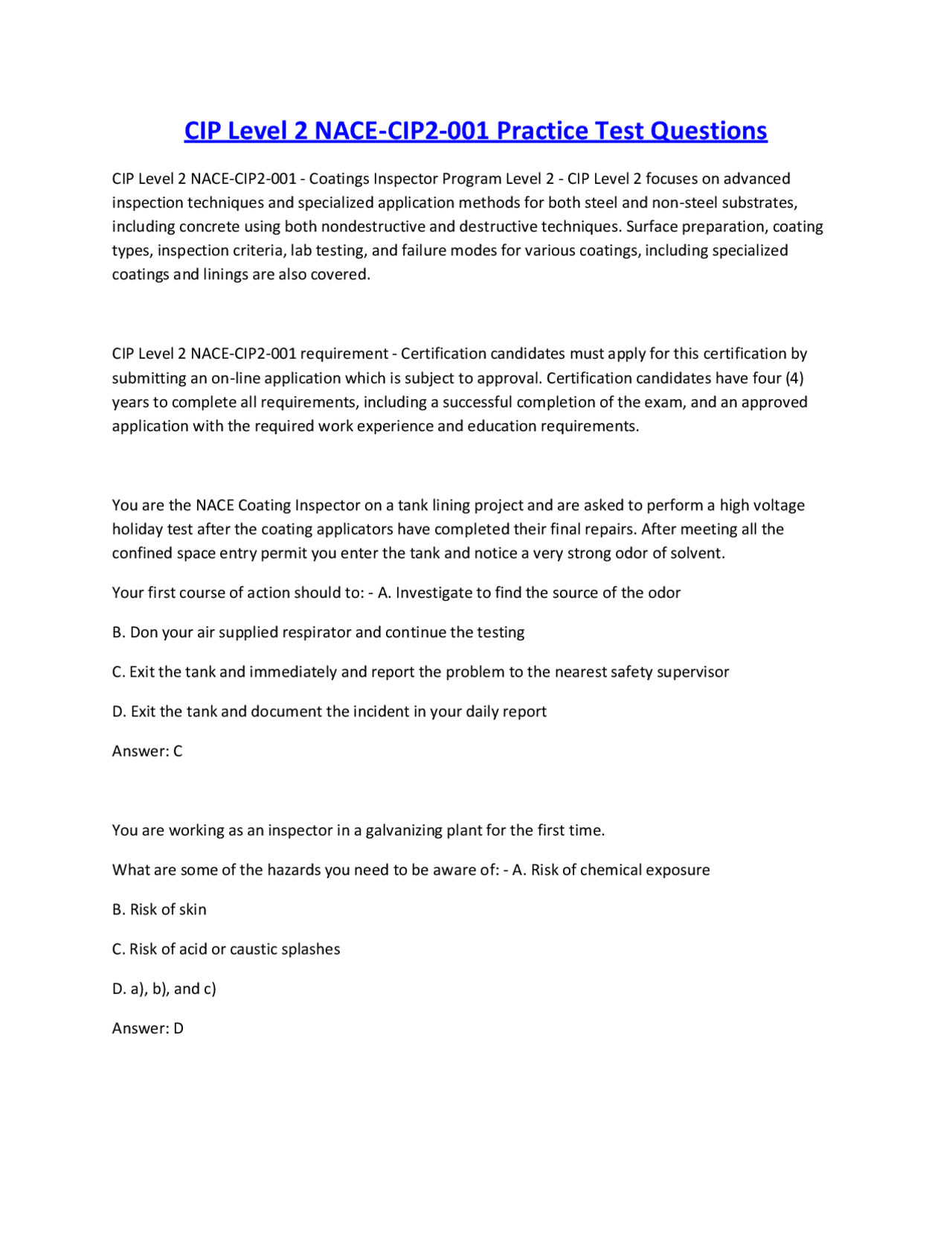 NACE-CIP2-001 Practice Test Questions for Coatings Inspector Program ...
