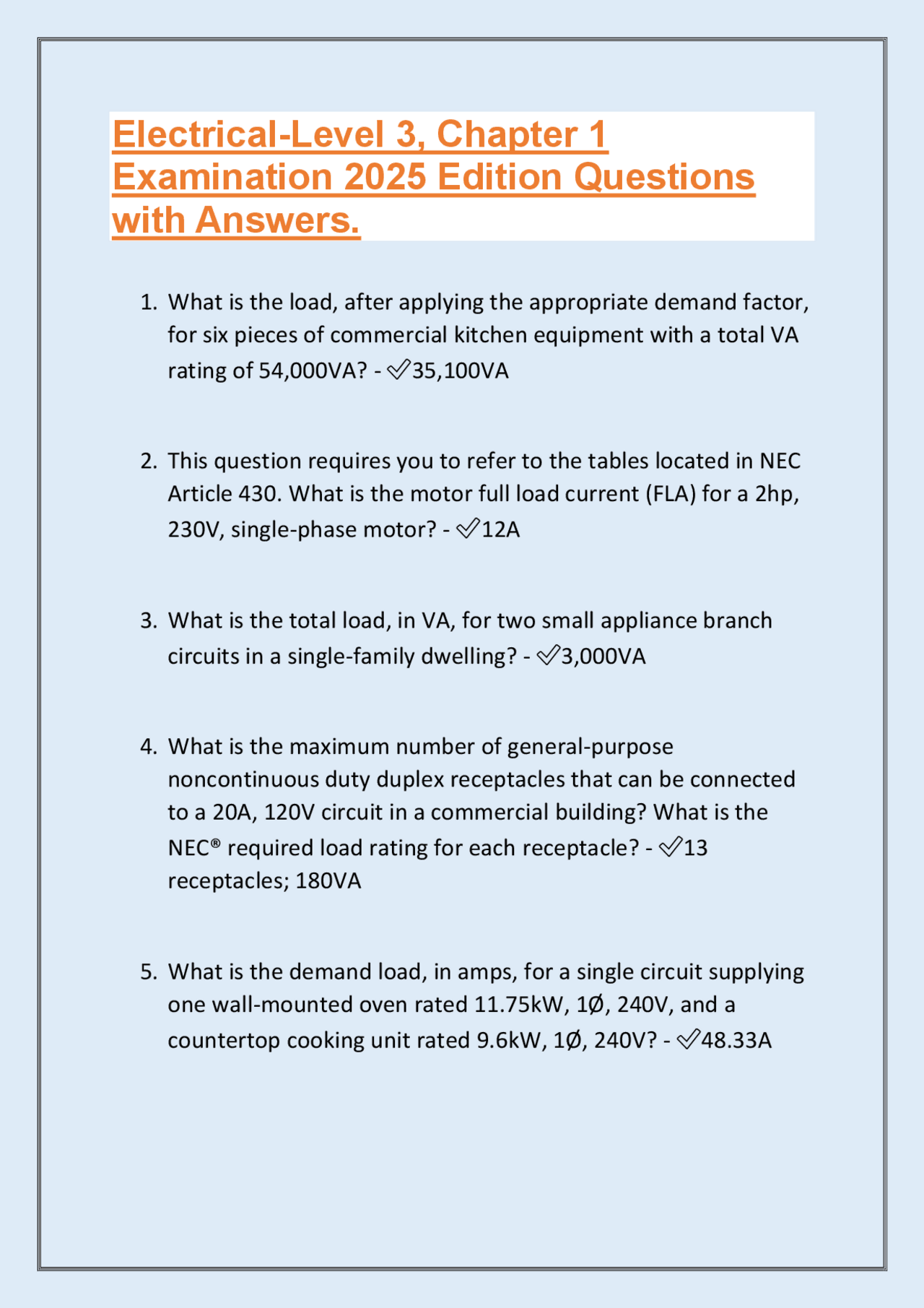 Electrical-Level 3, Chapter 1 Examination 2025 Edition Questions with Answers. | Exams ...