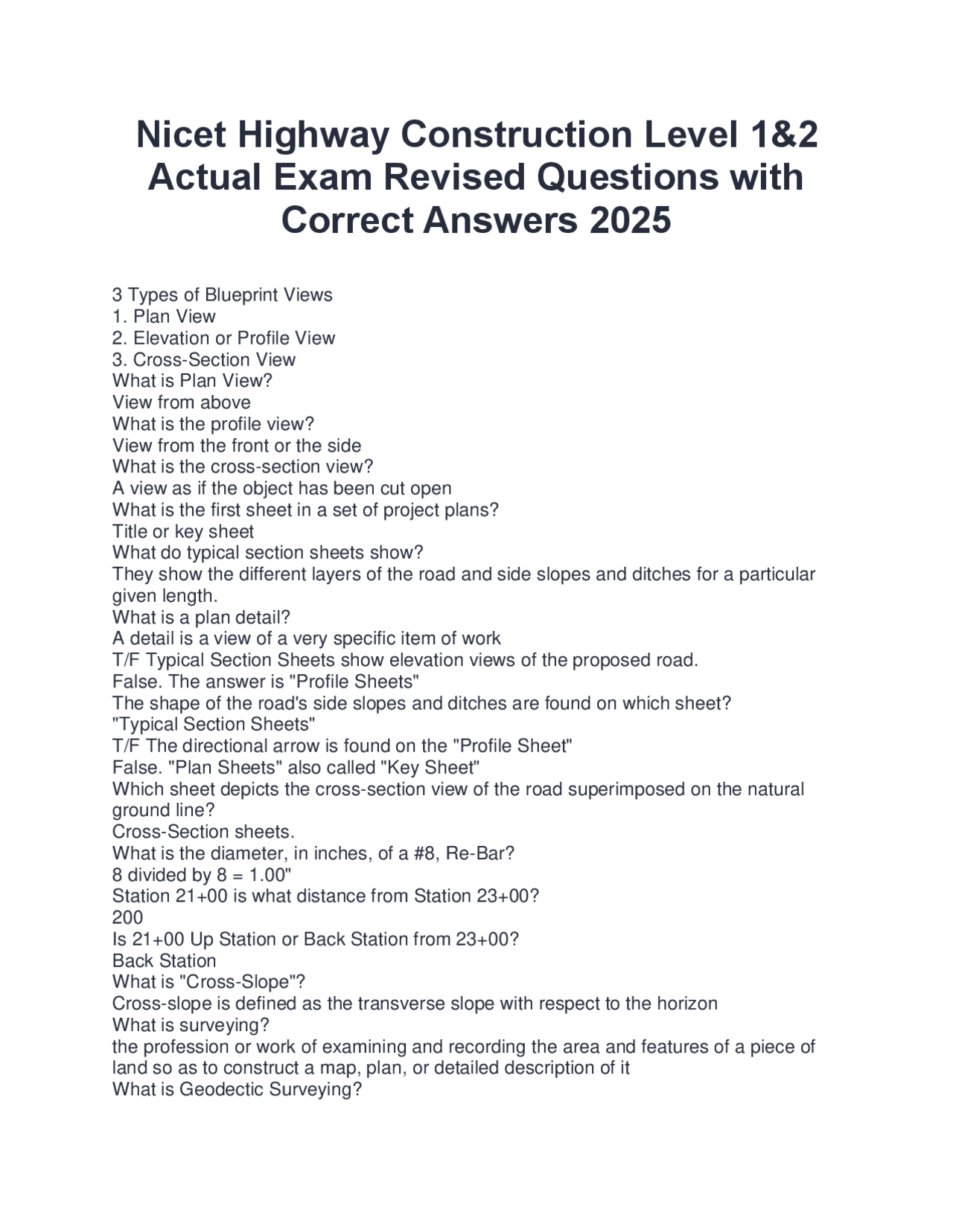 Nicet Highway Construction Level 1&2 Actual Exam Revised Questions with ...