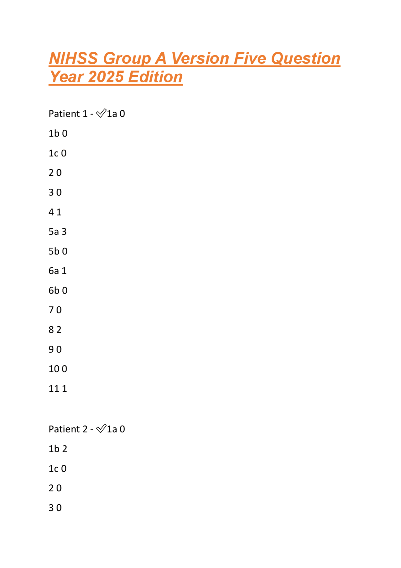 NIHSS Group A Version Five Question - Year 2025 Edition | Exams Nursing ...