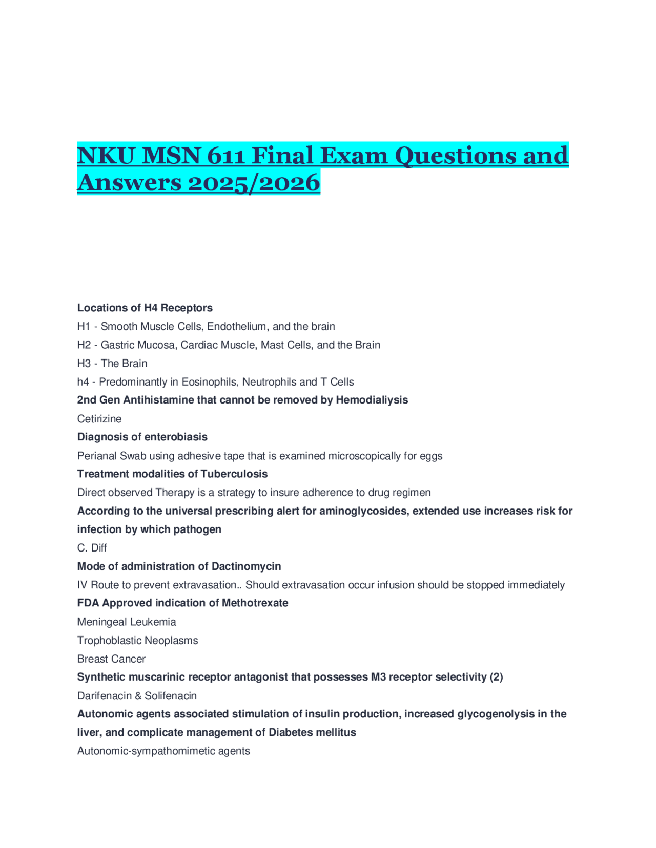 NKU MSN 611 Final Exam Questions and Answers 2025/2026 | Exams Health ...
