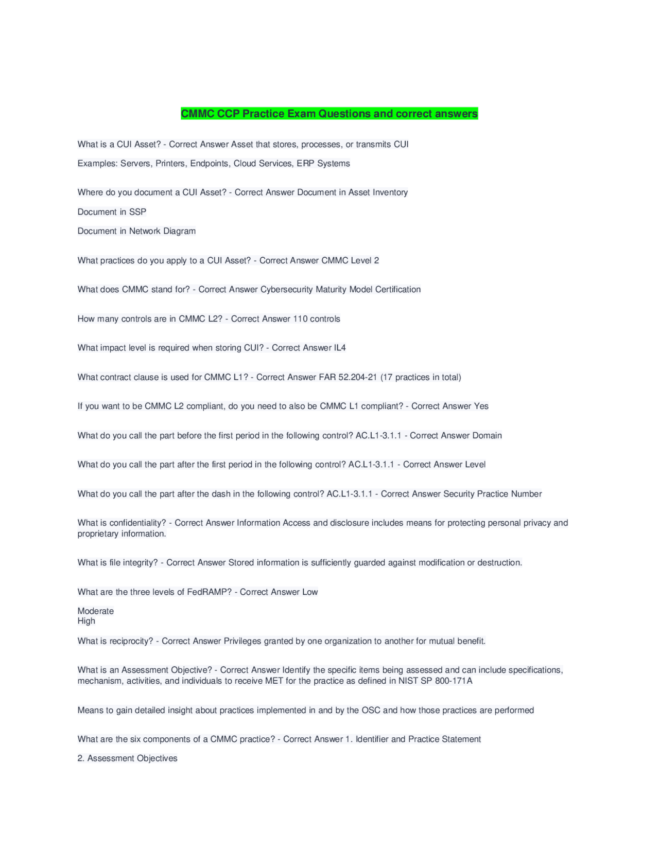 CMMC CCP Practice Exam Questions and Answers | Exams Computer Science ...