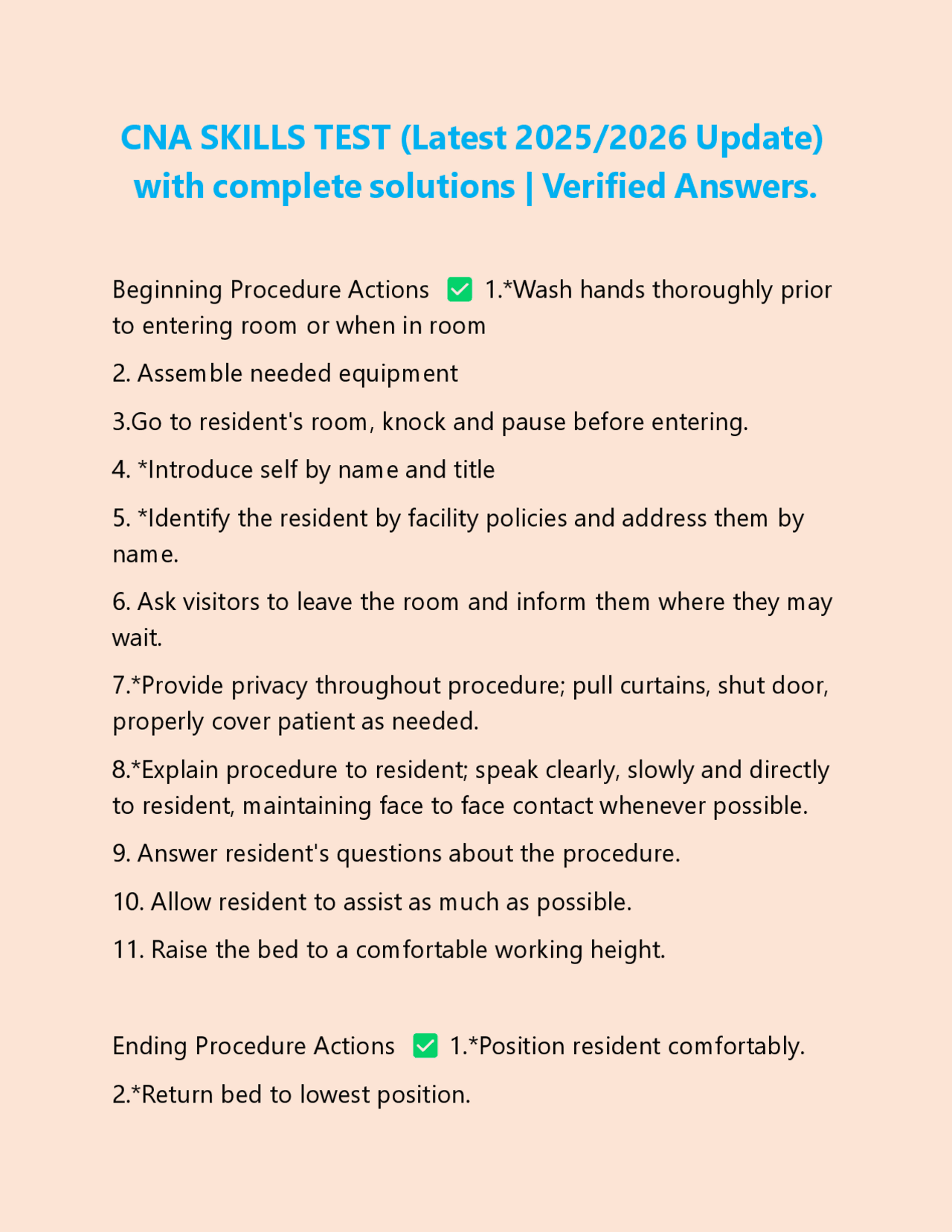 CNA Skills Test: Complete Solutions (2025/2026 Update) - Verified ...