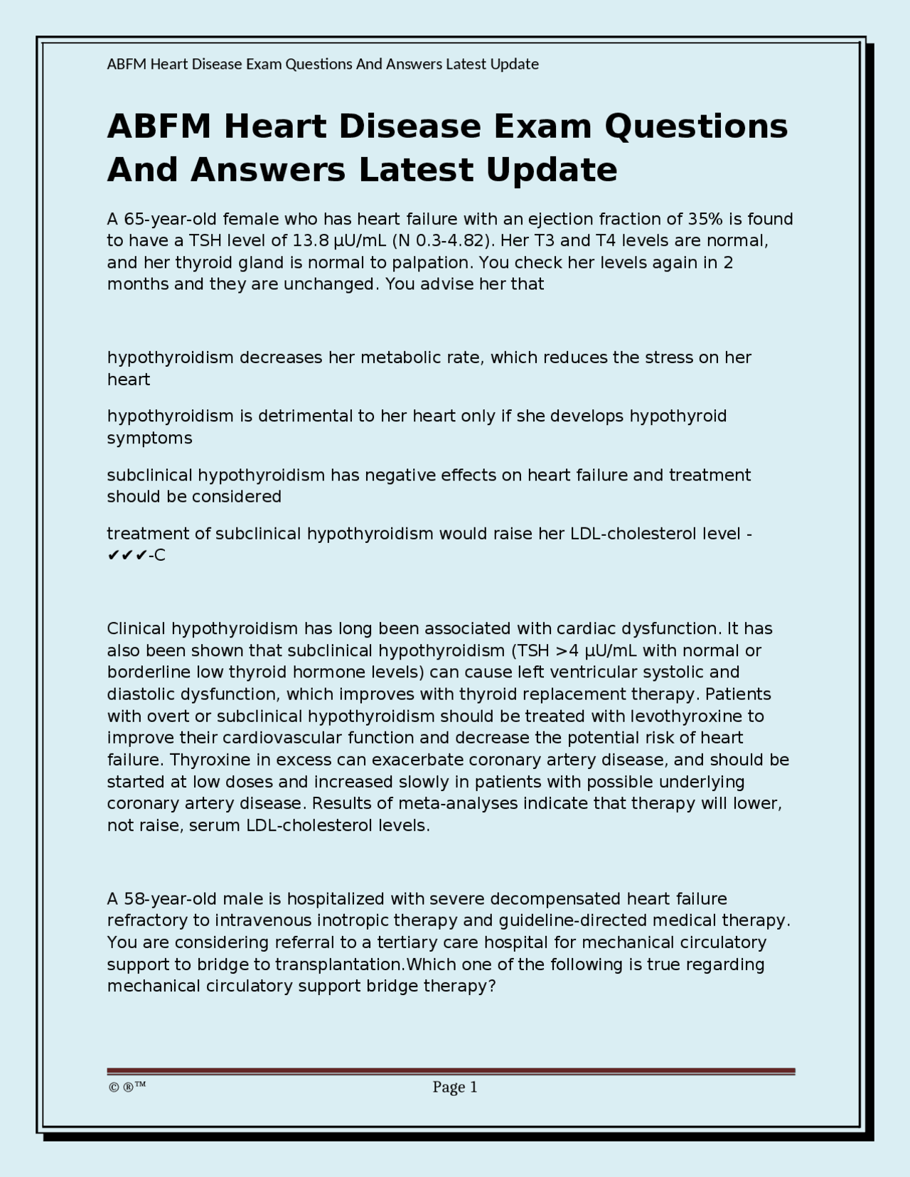 ABFM Heart Disease Exam Questions And Answers Latest Update | Exams ...