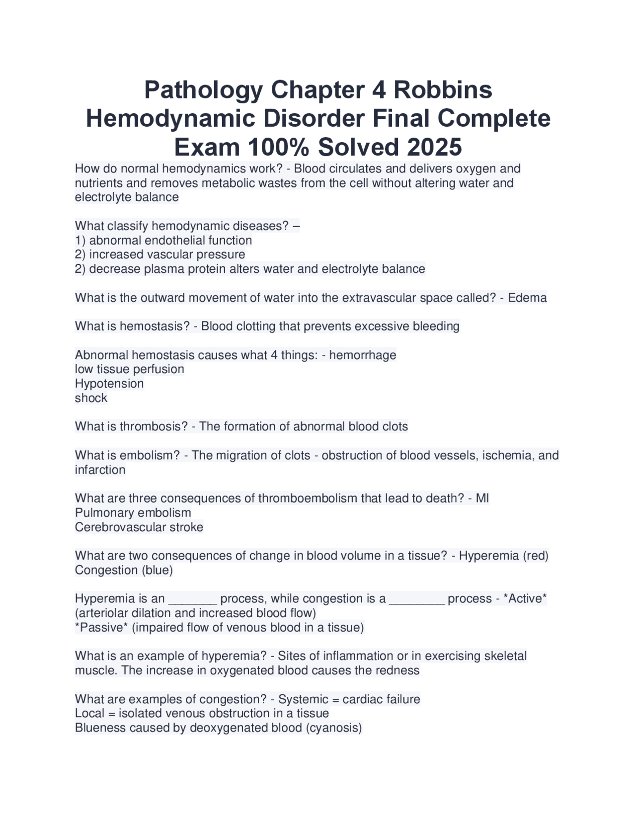 Hemodynamic Disorders: A Study Guide Based on Robbins Pathology Chapter ...