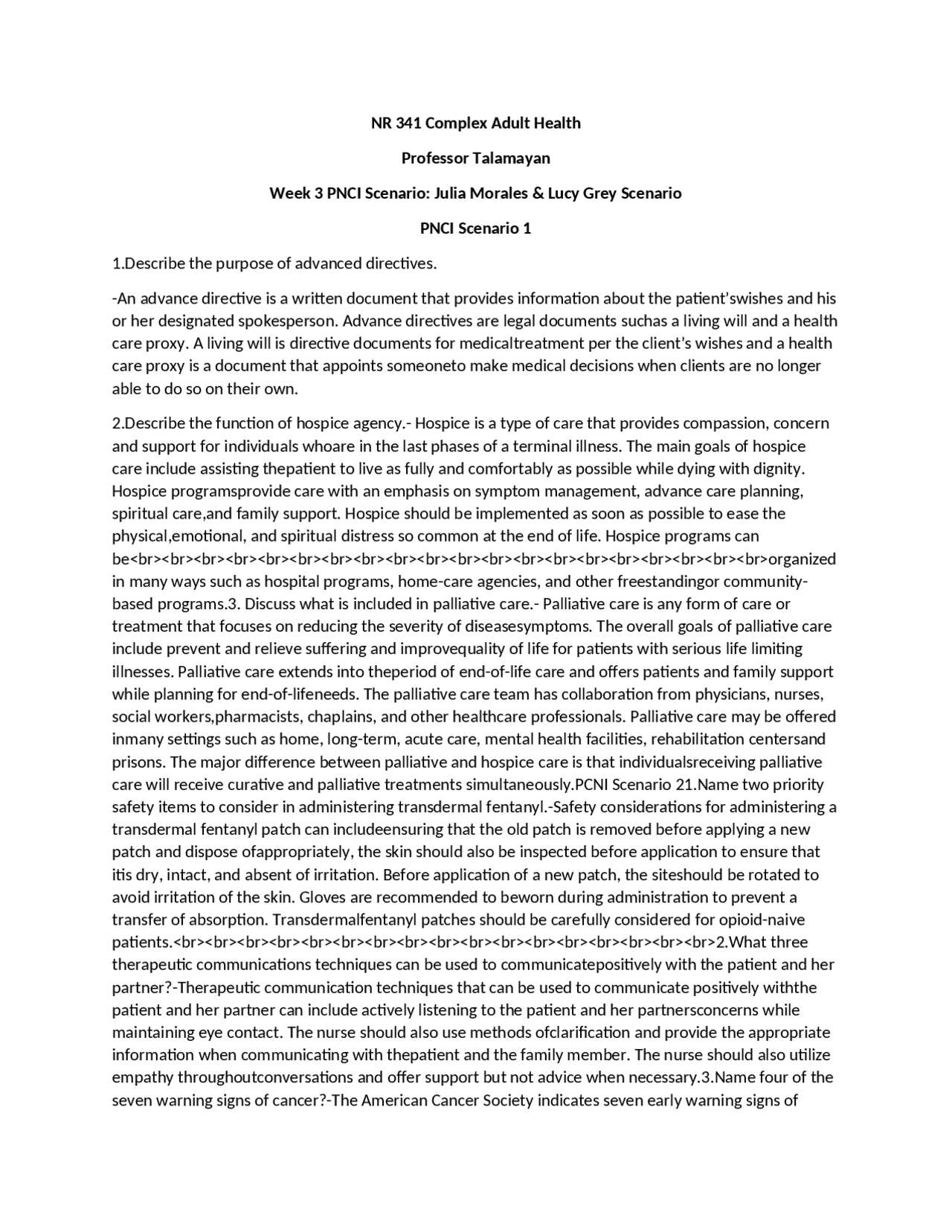 Nursing Scenario Analysis: Advanced Directives & End-of-Life Care ...