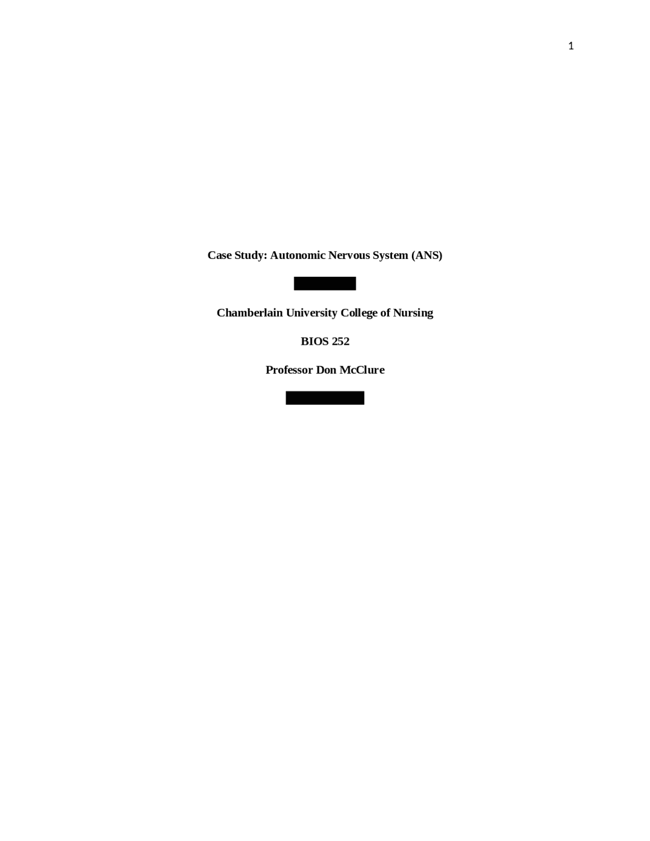 BIOS 252 Week 4 Case Study; Autonomic Nervous System | Assignments Biology | Docsity