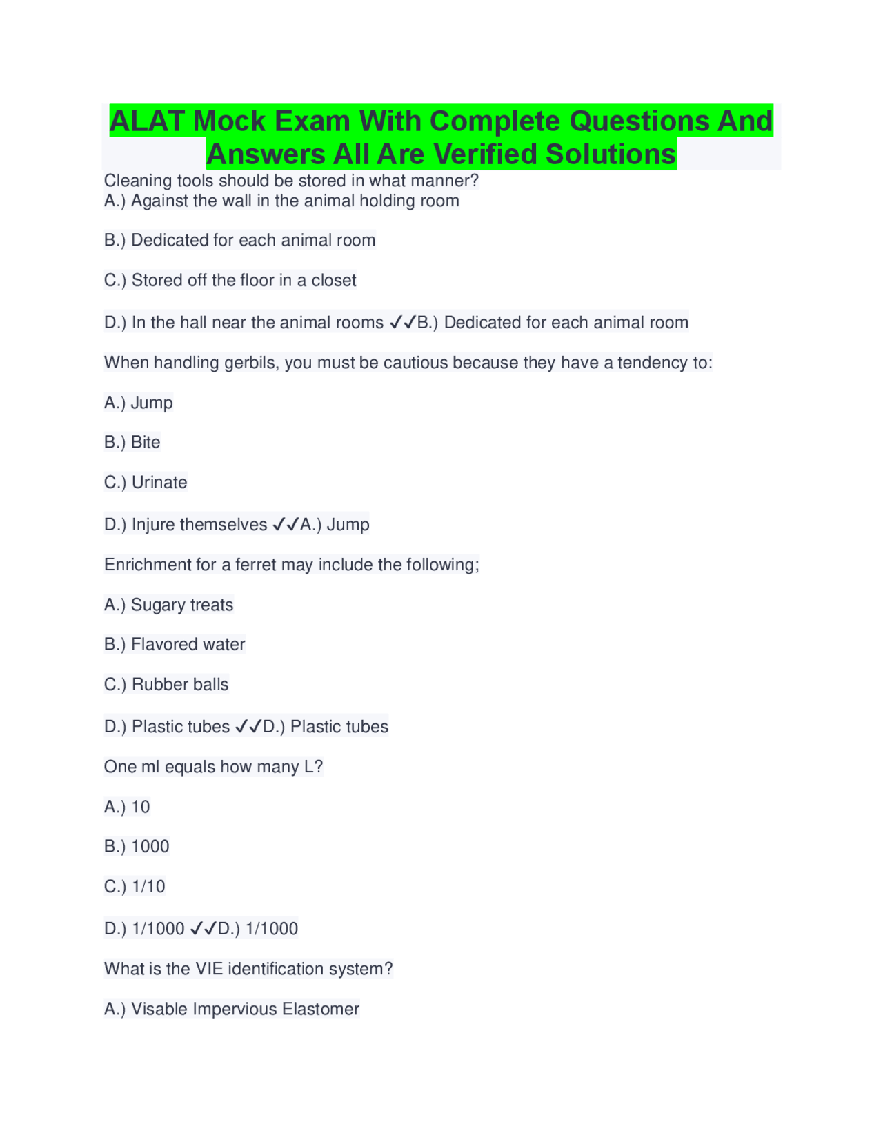 Animal Care and Handling: A Mock Exam with Answers | Exams Advanced ...