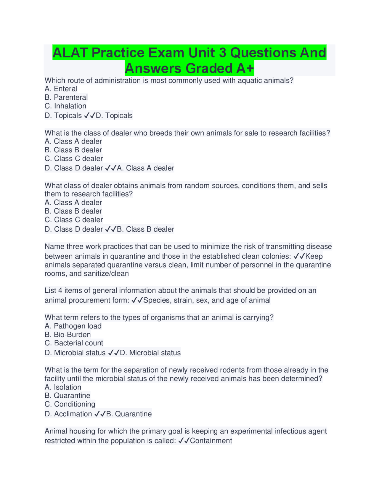 ALAT Practice Exam Unit 3: Questions and Answers | Exams Advanced ...