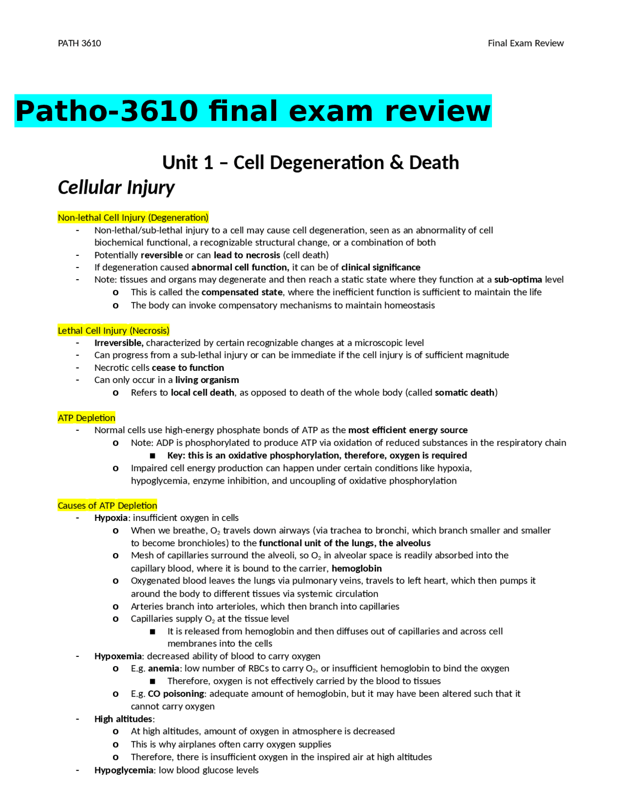 Patho-3610 final exam review | Study Guides, Projects, Research ...
