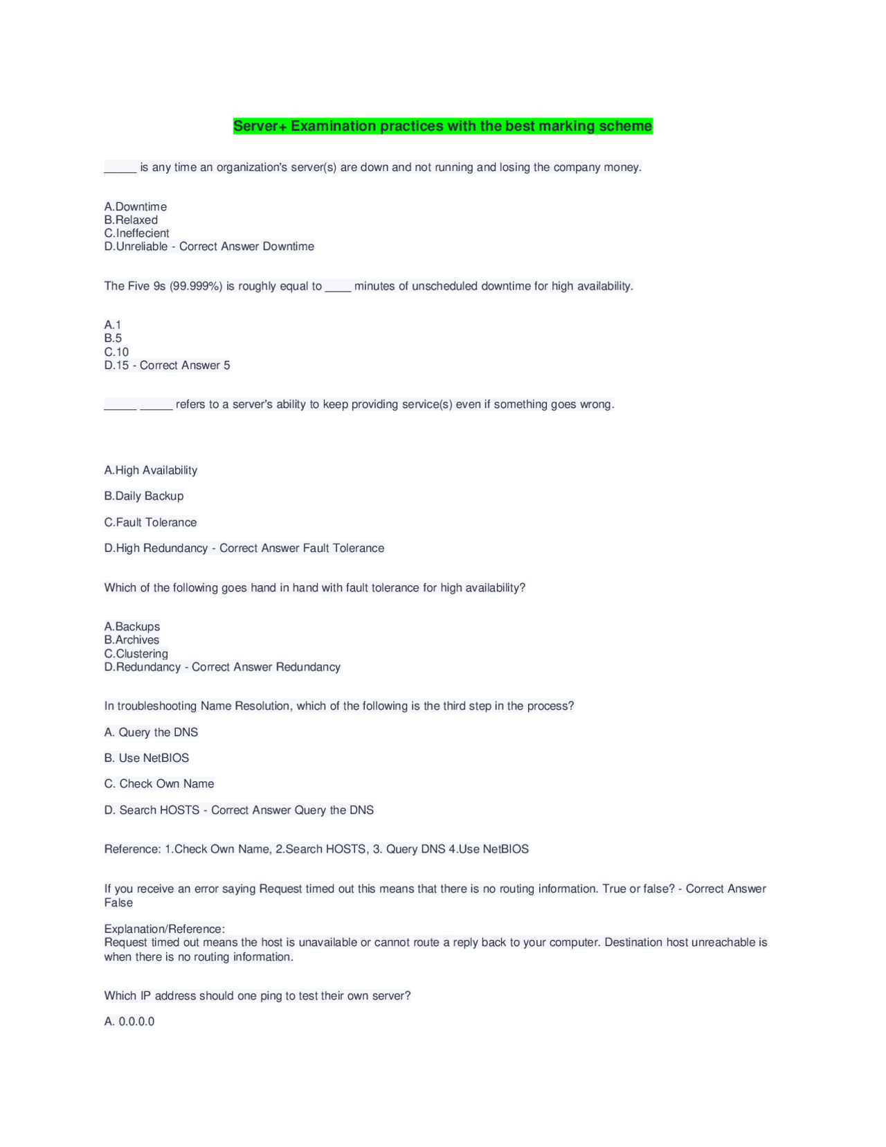 Server Examination Practices With The Best Marking Scheme Exams Computer Science Docsity