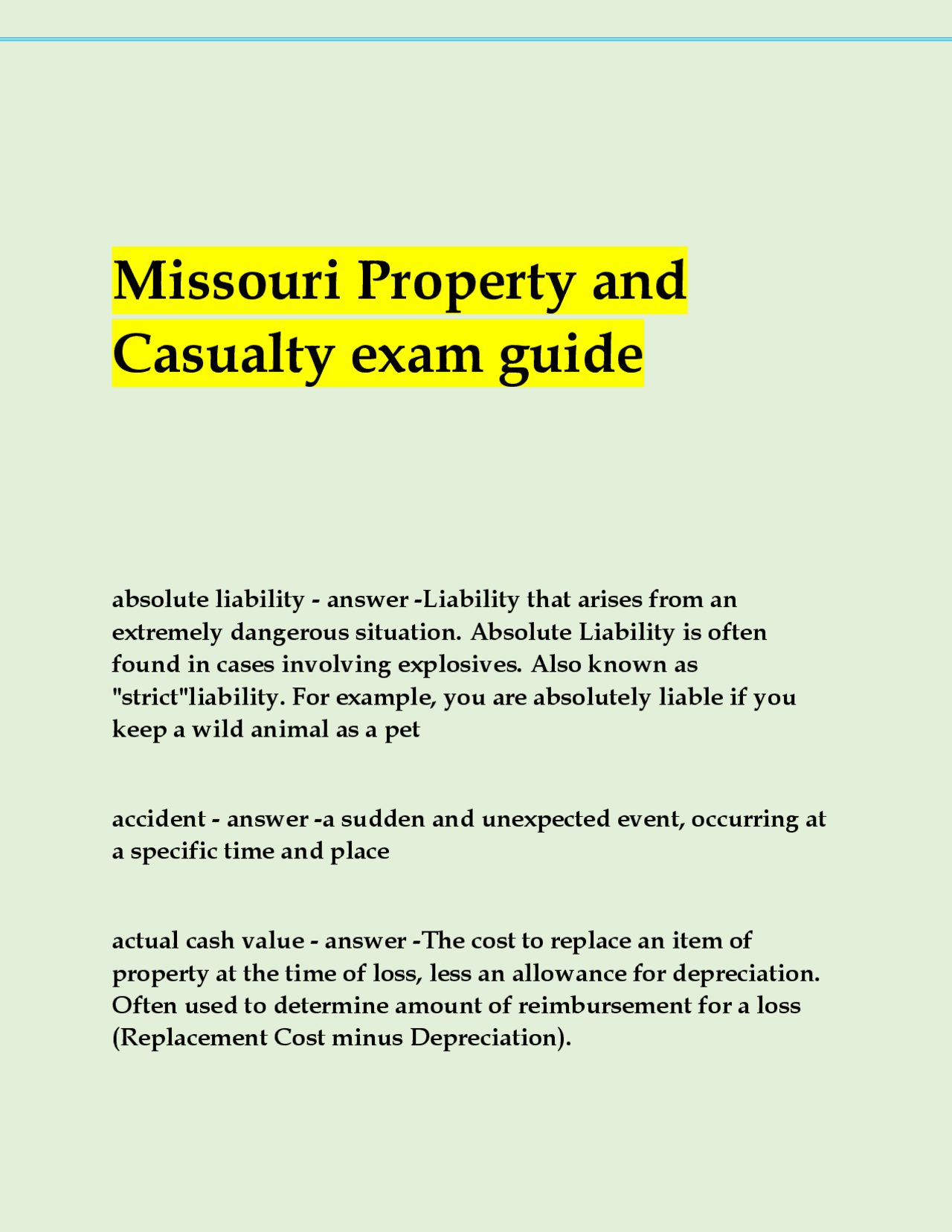 Missouri Property and Casualty Insurance Exam Guide | Exams Nursing ...