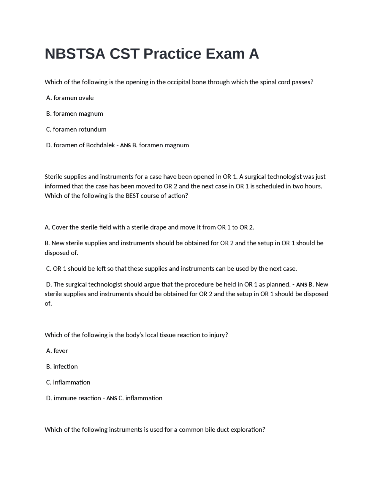 NBSTSA CST Practice Exam A. 175 questions with verified answers | Exams ...