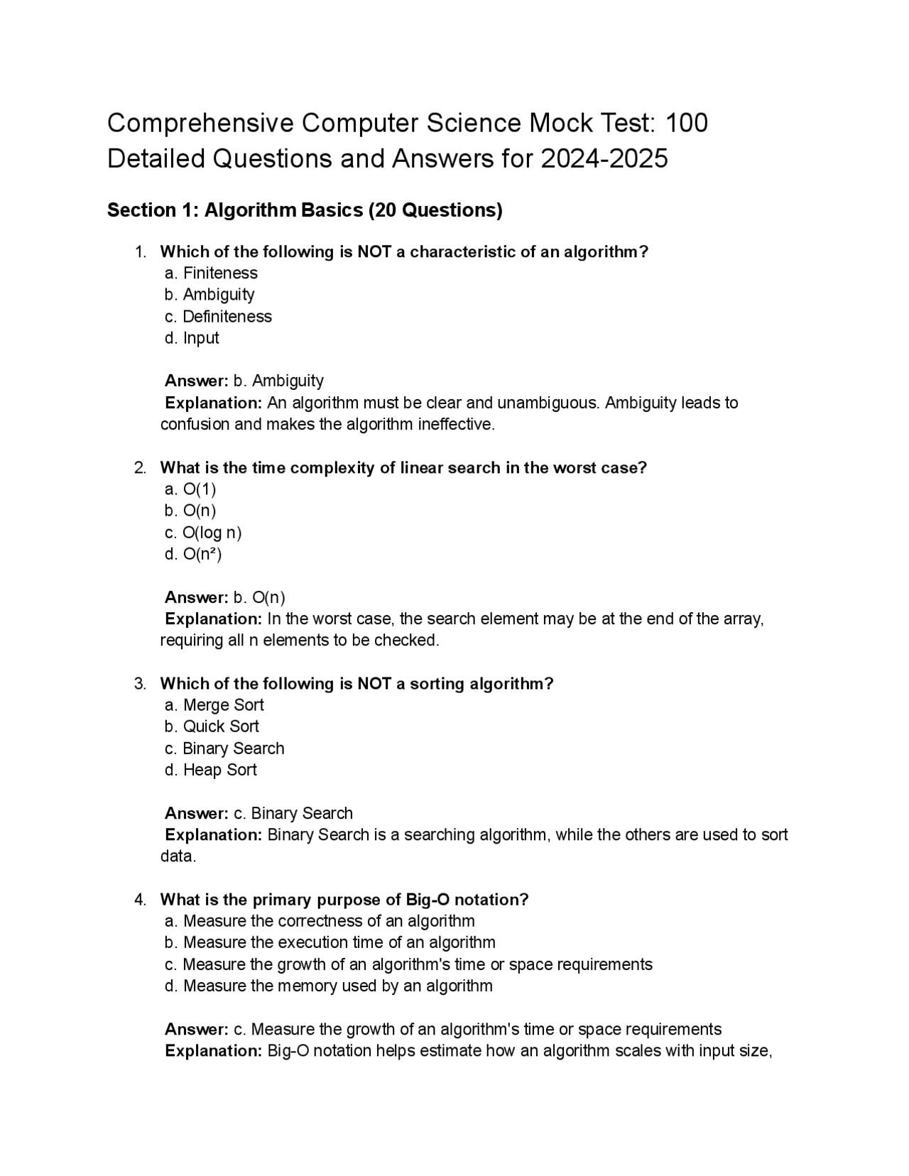 Comprehensive Computer Science Mock Test: 100 Detailed Questions and ...