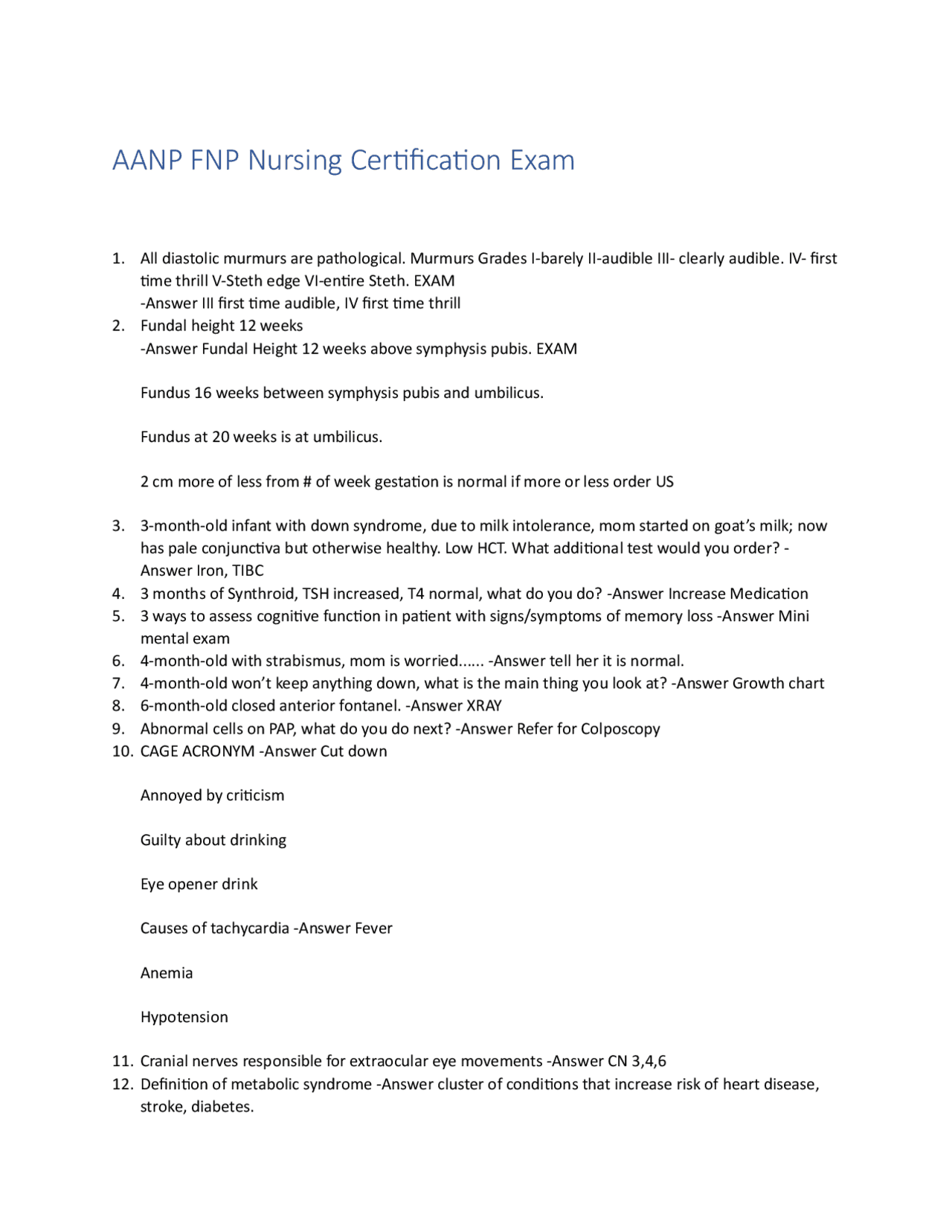 AANP FNP Nursing Certification Exam | Exams Nursing | Docsity