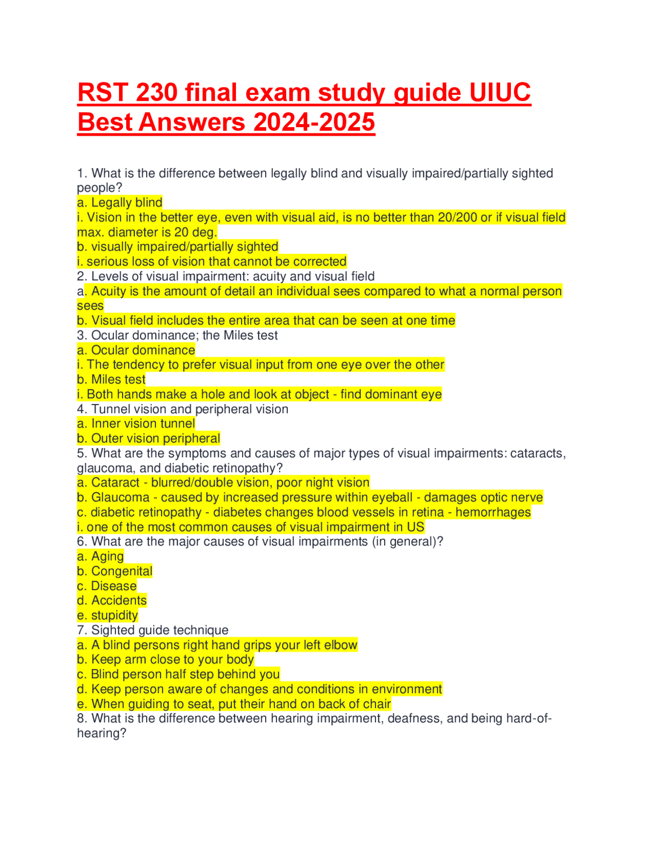 RST 230 final exam study guide UIUC Best Answers 2024-2025 | Exams ...