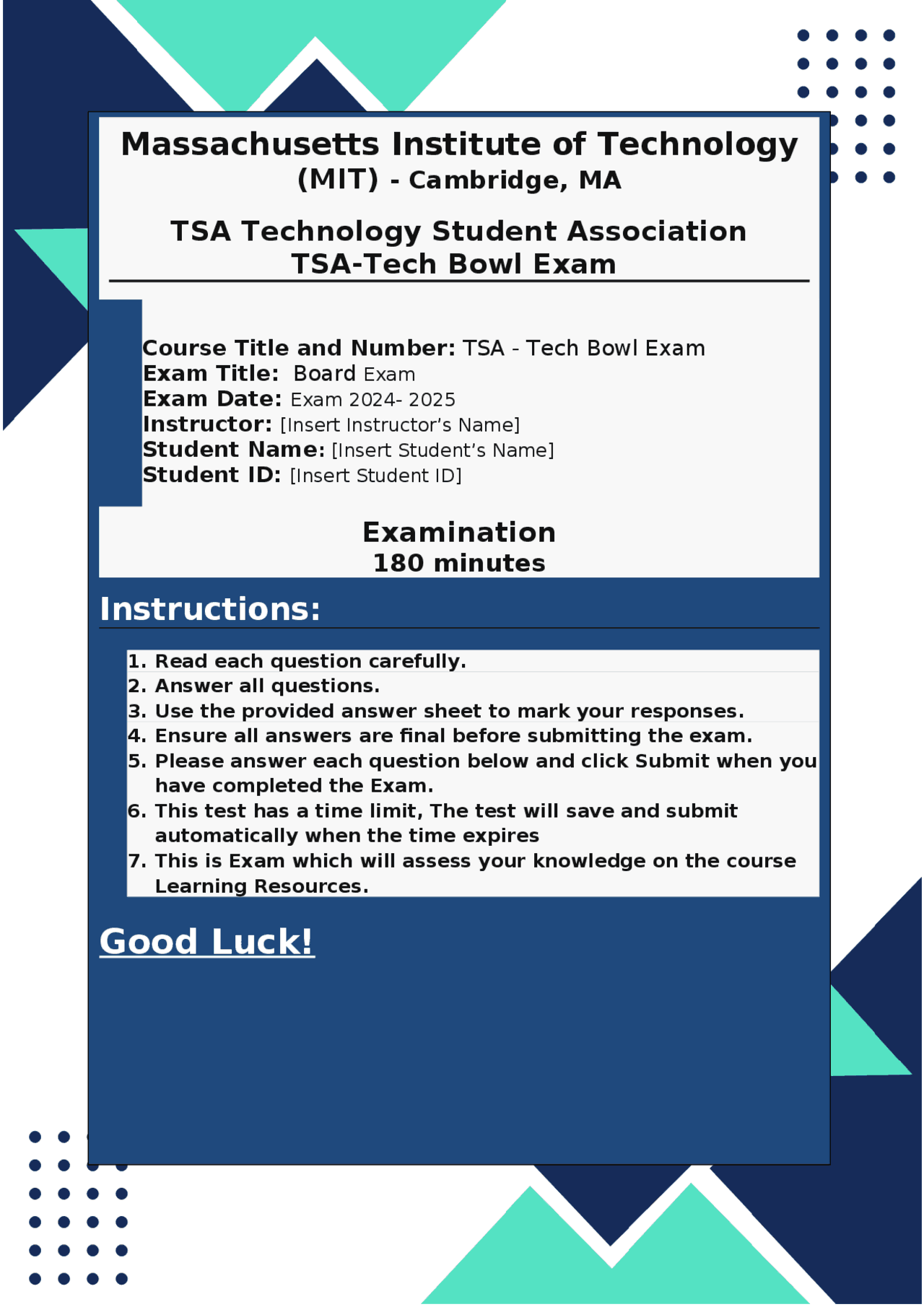 TSA Technology Student Association Exam: History and Tech Bowl ...