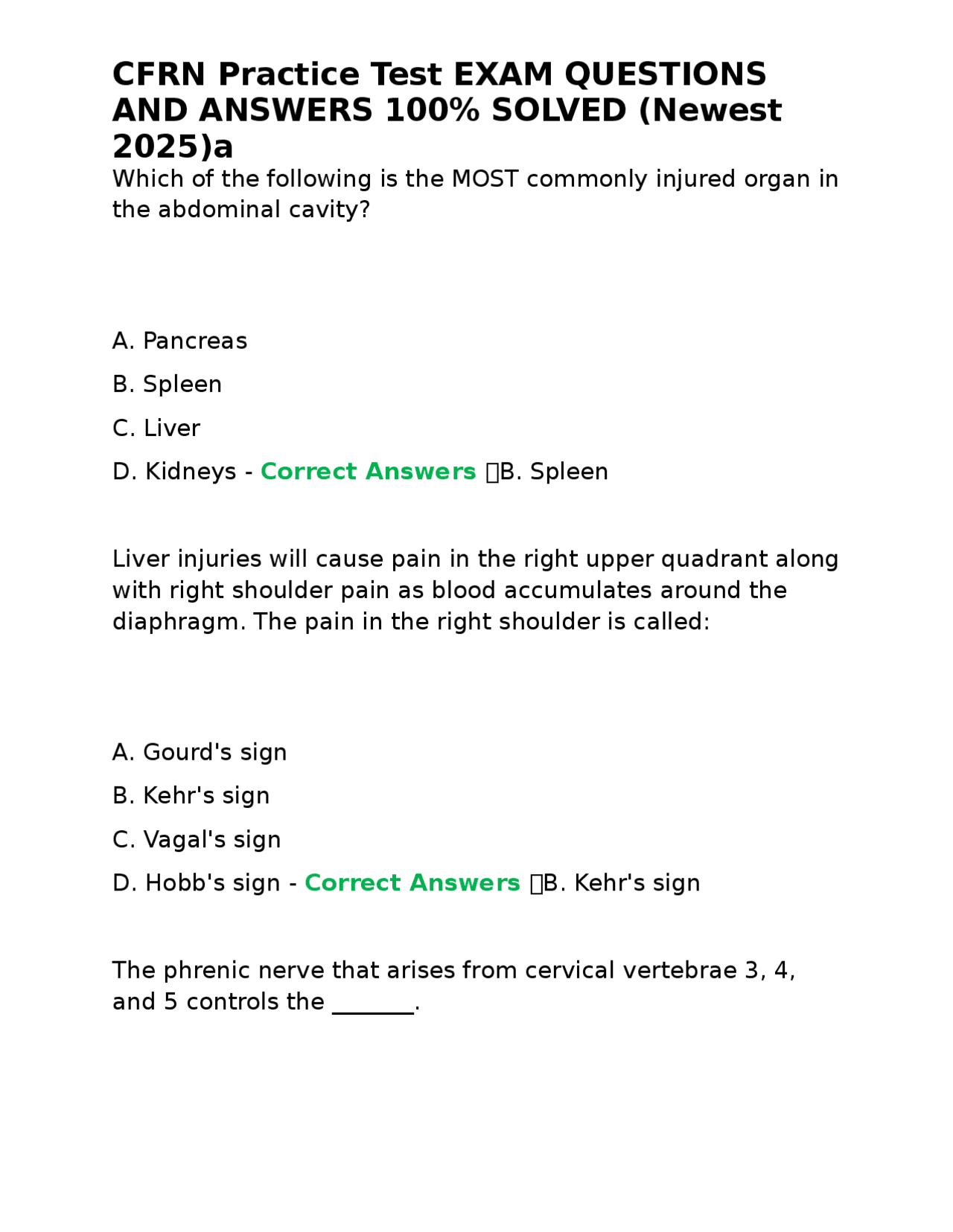 CFRN Practice Test EXAM QUESTIONS AND ANSWERS 100% SOLVED (Newest 2025 ...